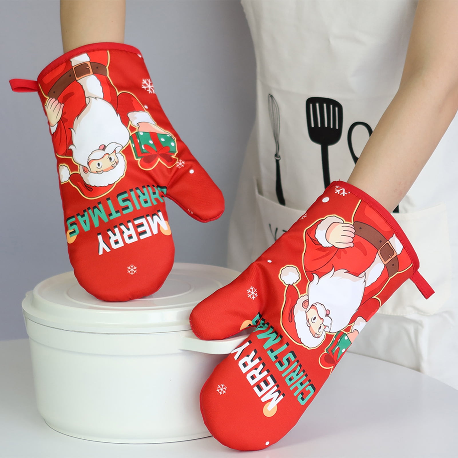 BAETEUY Christmas Insulated Gloves, Thickened, Baking, Oven, Mitts ...