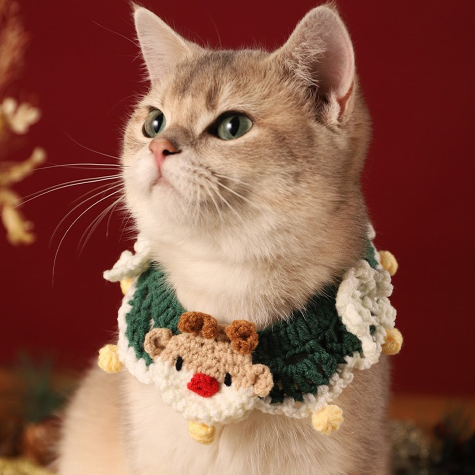 BAETEUY Christmas Pet Collar Hand-Woven Crochet Bib Kitten Necklace Scarf Knitted Snowman Dress ...