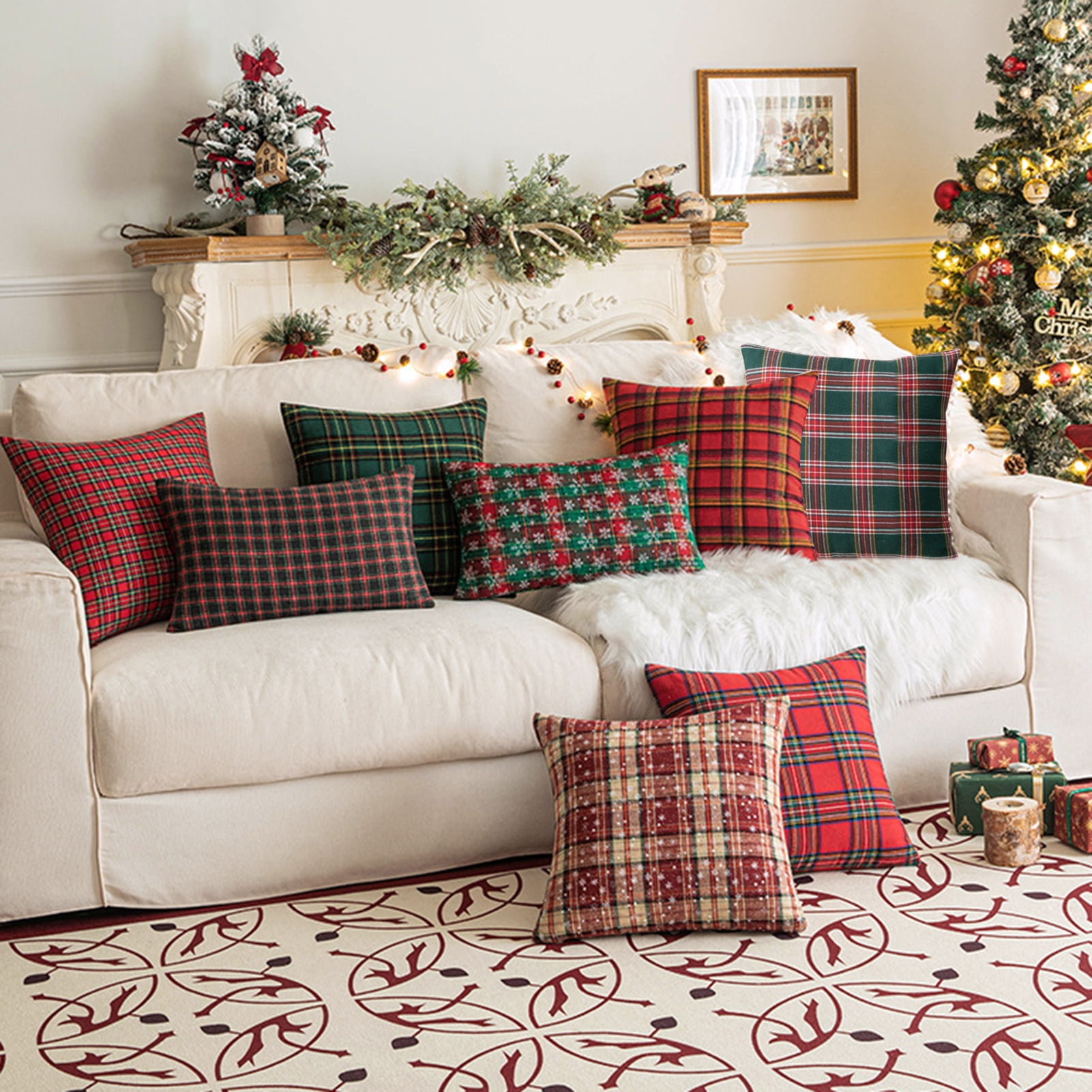 BAETEUY Christmas Pillowcase - Plaid Print, Hidden Zipper Closure ...