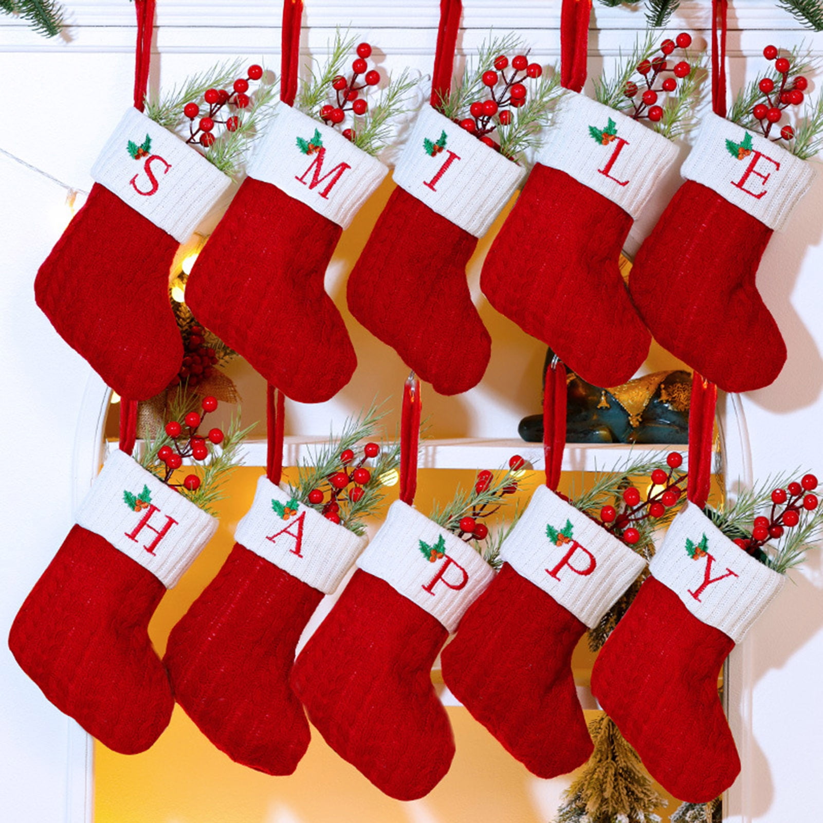 Baeteuy Christmas Stockings 26 Letter Knitted Stocking Hanging Loop