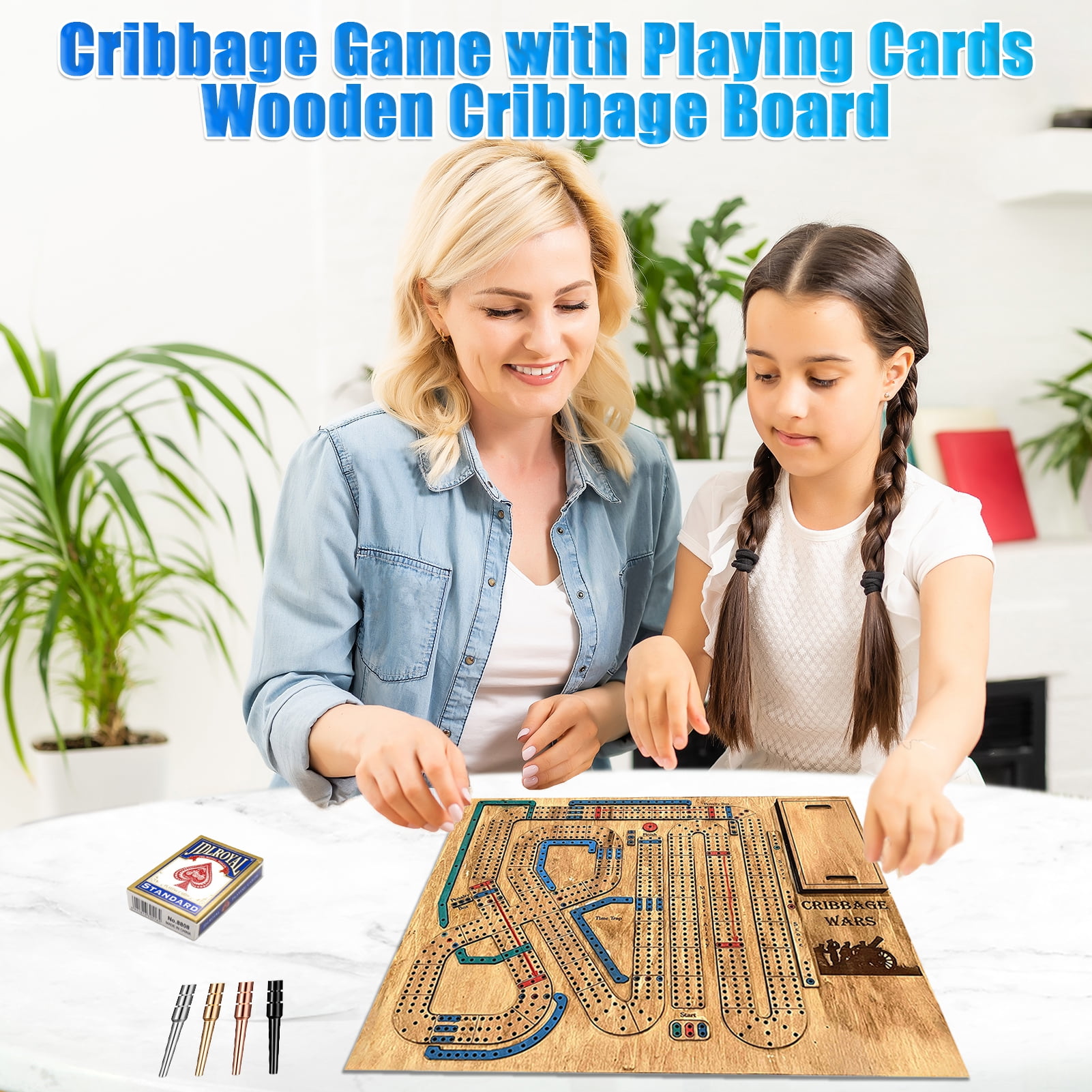 BAETEUY Cribbage Wars Board Game Set, with Playing Cards, Pegs, Wooden ...