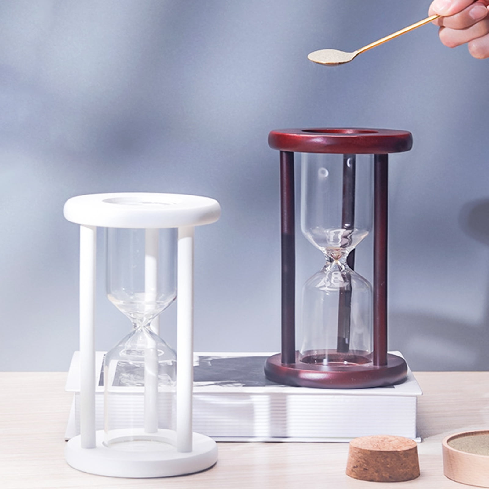 Baeteuy Empty Hourglass Decoration Wooden Frame Fillable Sand Timer Self Filling Sand Glass