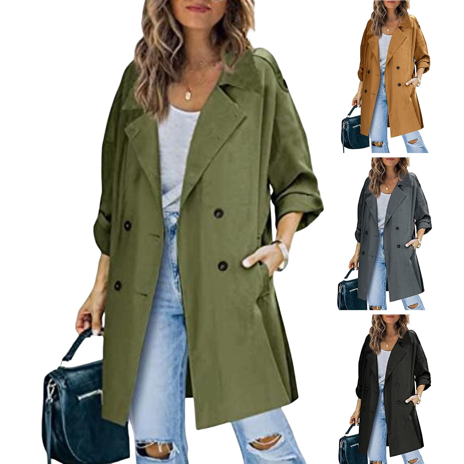 BAETEUY Fall Spring Women Windbreaker Turn-down Collar Notch Collar ...