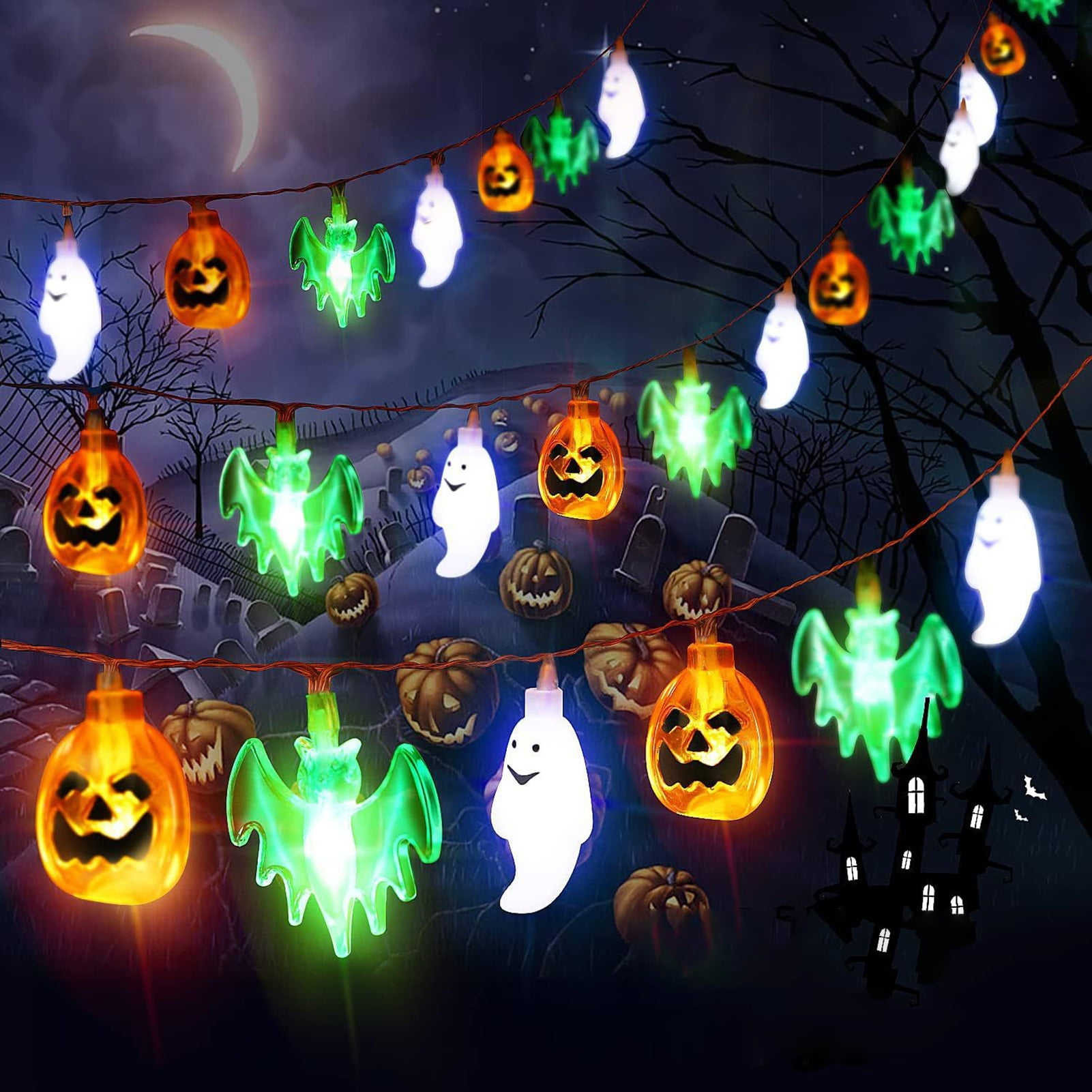 BAETEUY Halloween Colored String Lights - Battery Operated LED 3D ...