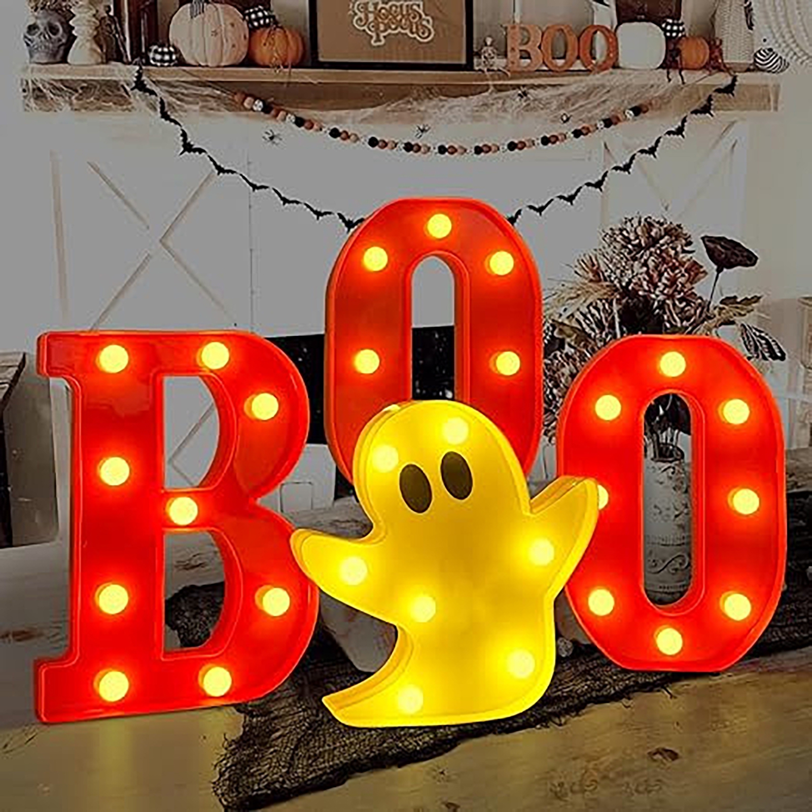 BAETEUY Halloween Decoration LED BOO Ghost Table Sign - Light-up ...