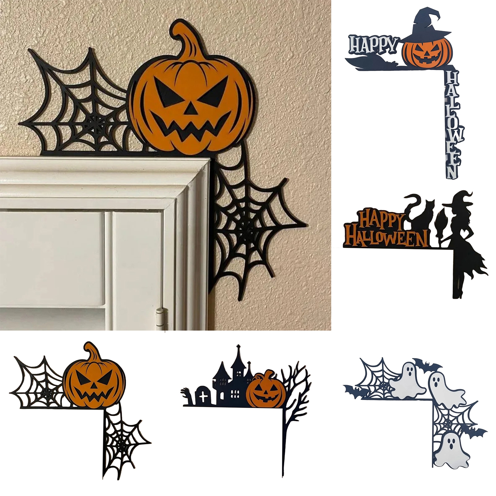 BAETEUY Halloween Door Frame Decoration Rustic Wooden Pumpkin Ghost ...