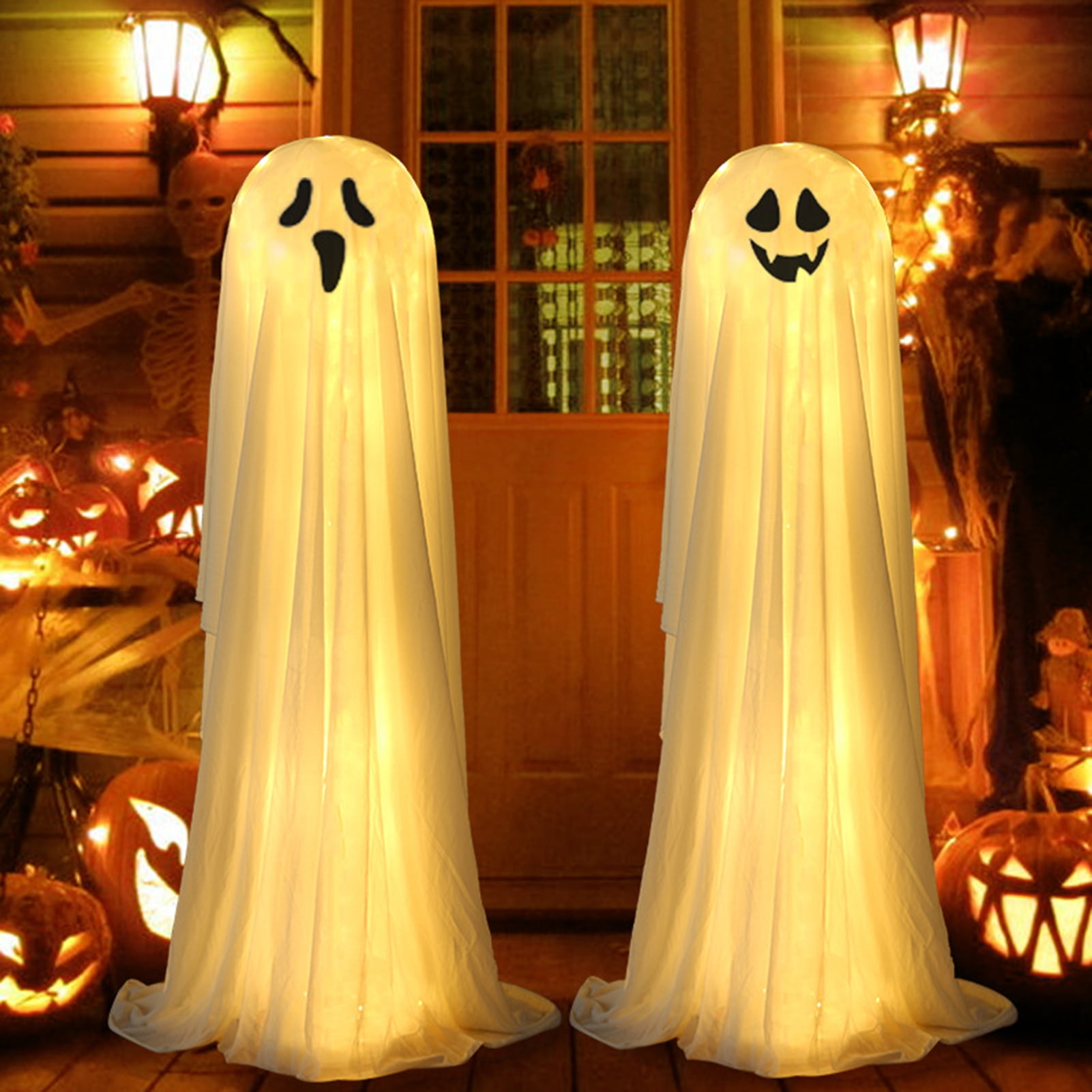 BAETEUY Halloween Light Up Ghost Set - Glowing White Cloth Ghosts with ...
