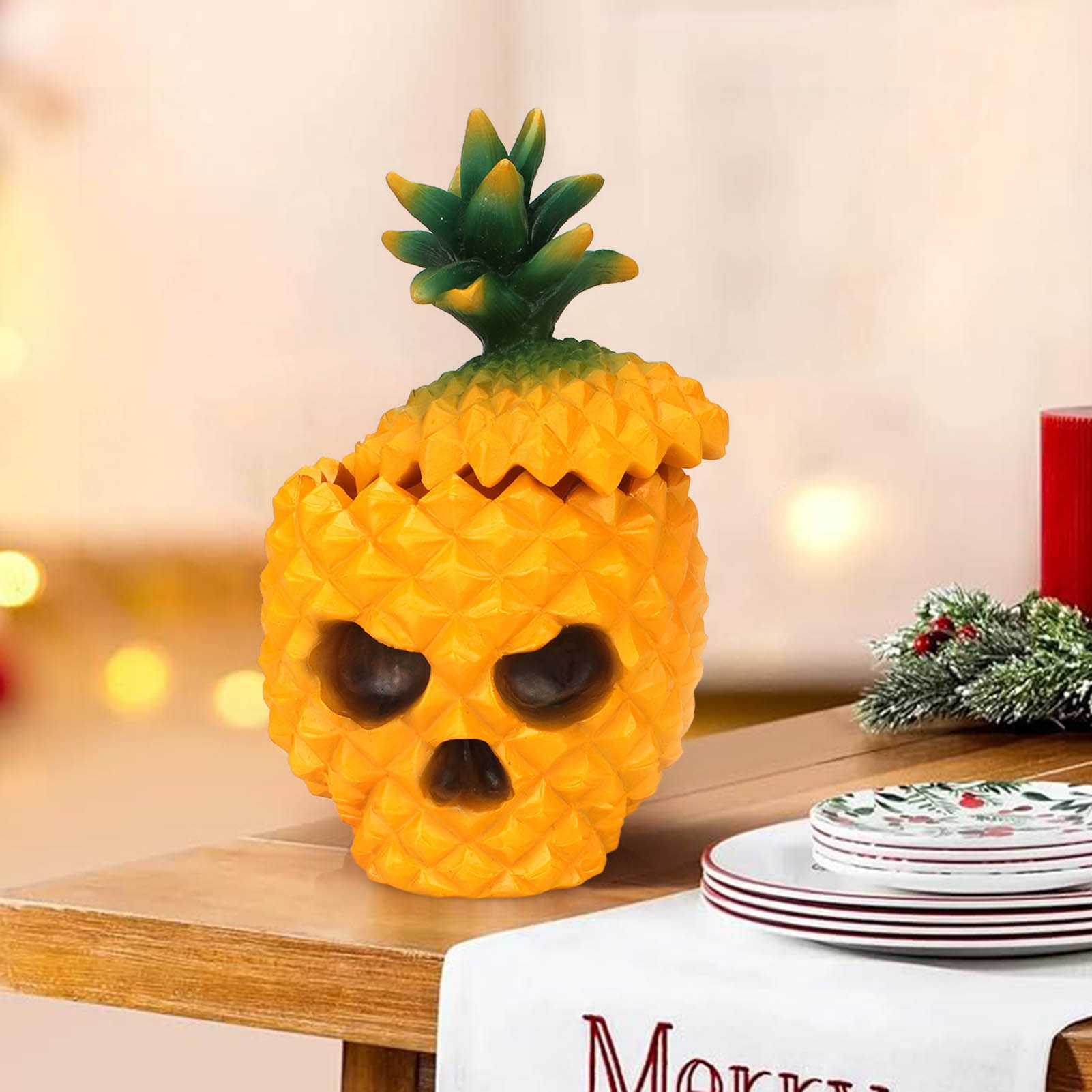 BAETEUY Halloween Pinapple Skull Storage Box with Lid Creepy Skull ...