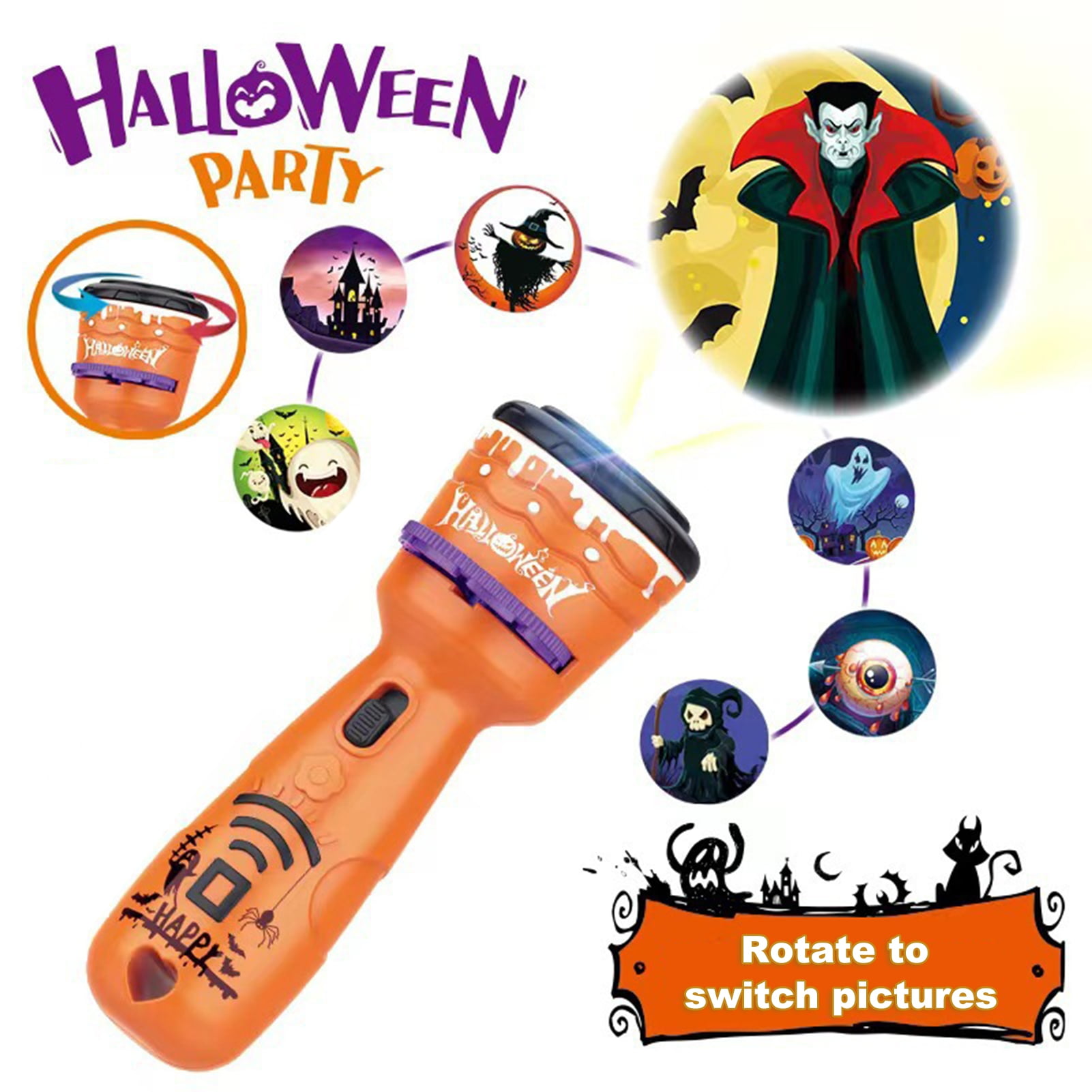 BAETEUY Halloween Projection Flashlight - Portable 2-In-1 Projector ...