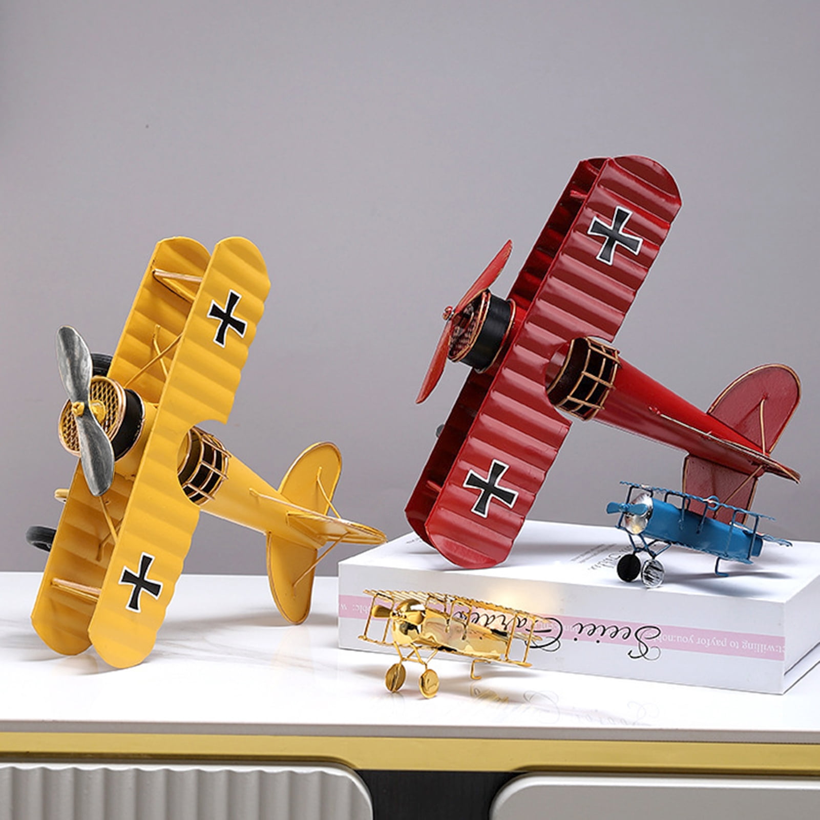 BAETEUY Iron Airplane Model, Vintage Biplane, Tabletop Ornament ...