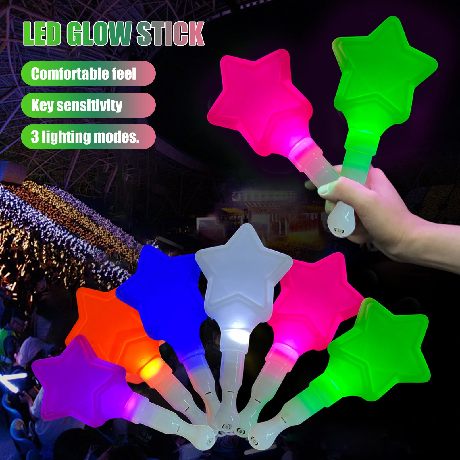 BAETEUY LED Glow Stick Light Up Wand Stick - with 3 Light Modes Star or ...