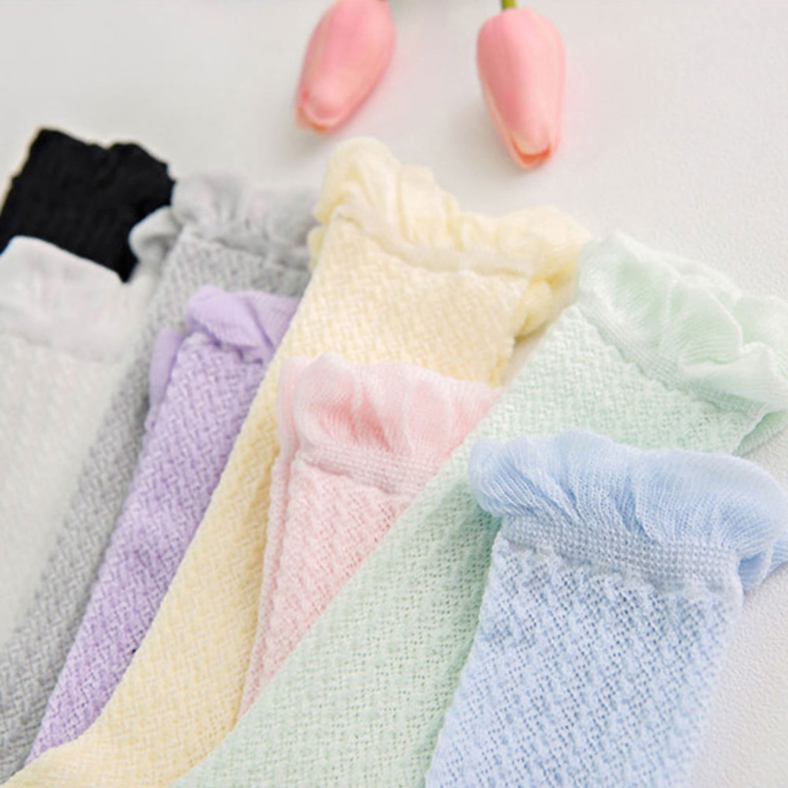 BAETEUY Long Socks Ruffle Brim Elastic Cotton Solid Color High Knee ...