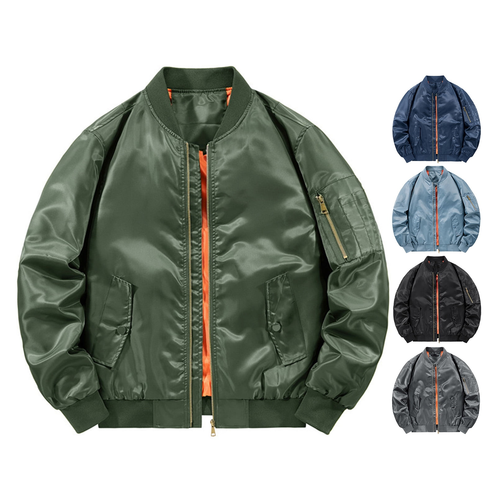 BAETEUY Men Baseball Jacket with Stand Collar - Long Sleeve Zipper ...