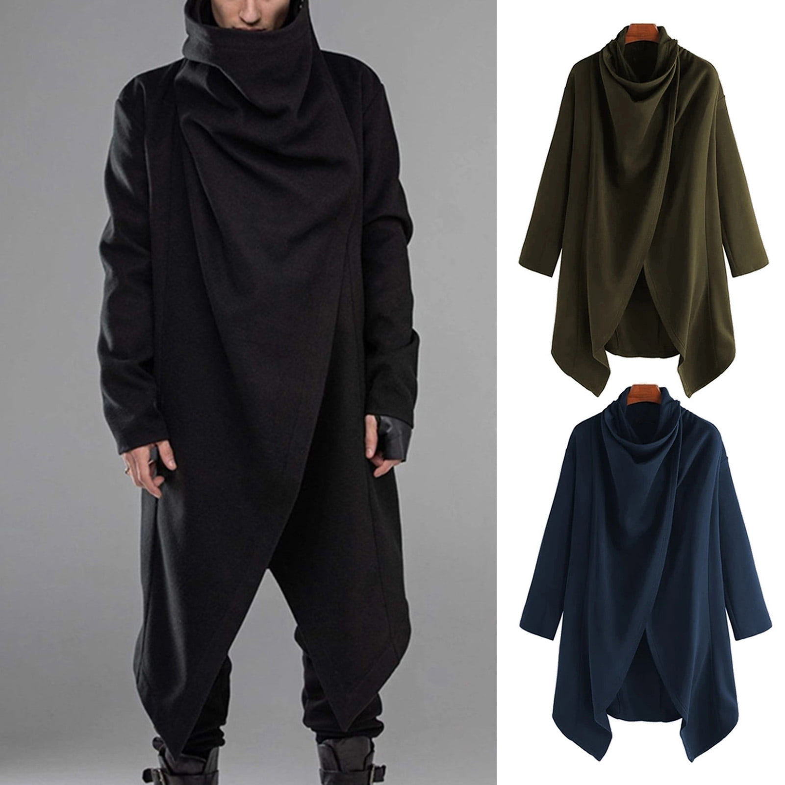 BAETEUY Men Cloak Coat with High Collar - Long Sleeve Street Style ...