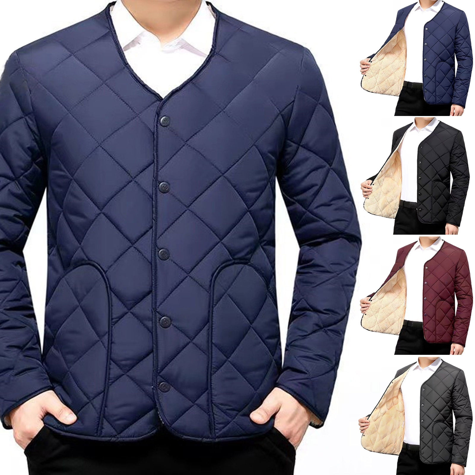 BAETEUY Men Cotton Coat - O-Neck Long Sleeve Diamond-Shaped Stitching ...