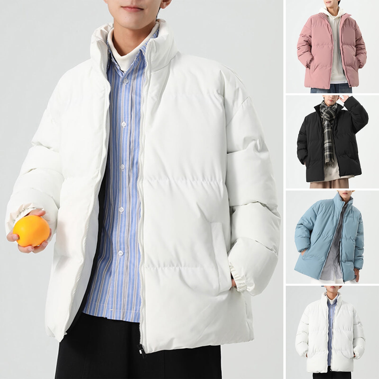 BAETEUY Men Cotton Jacket with Stand Collar - Long Sleeve Zipper ...