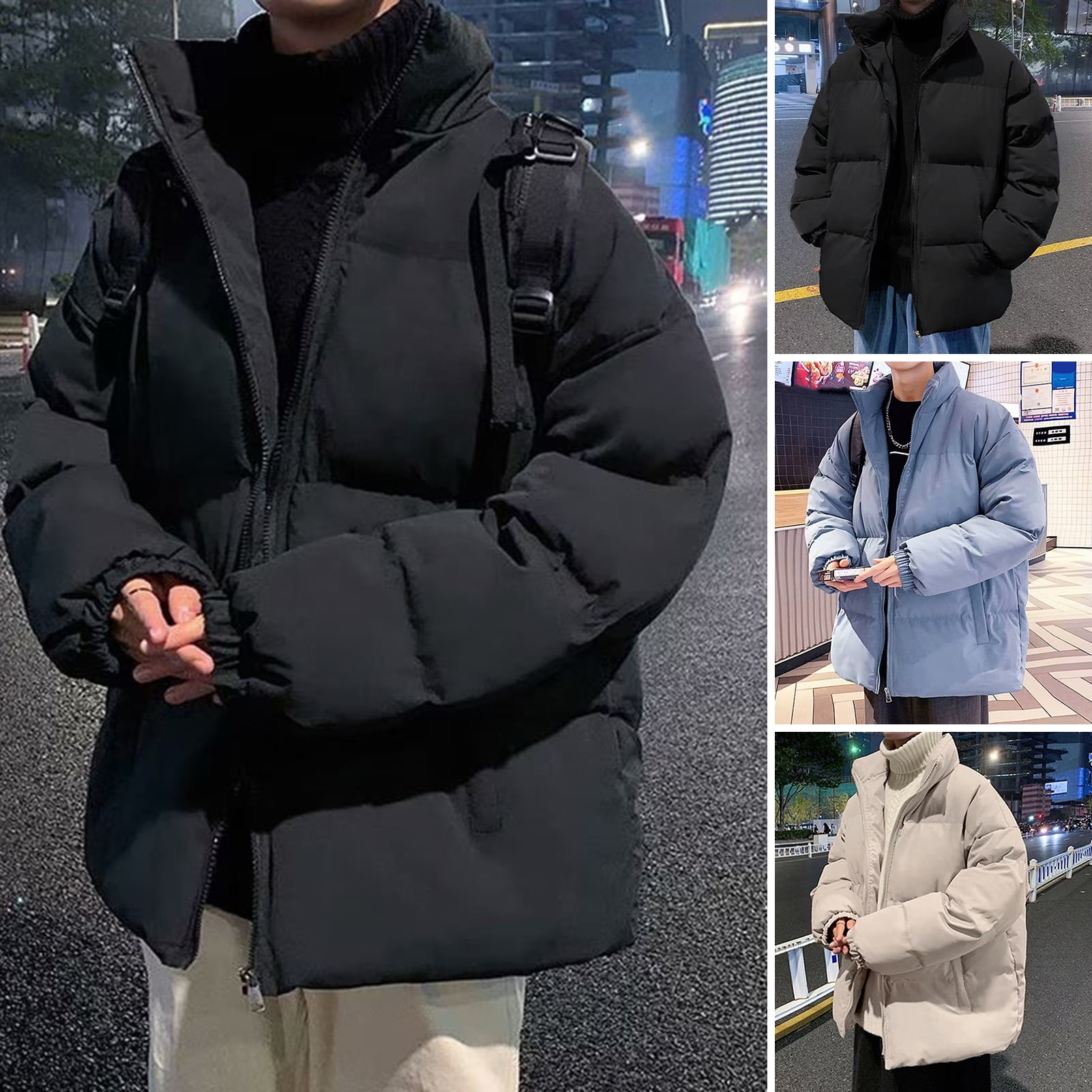 BAETEUY Men Cotton Padded Coat, Stand Collar, Long Sleeve, Zipper ...