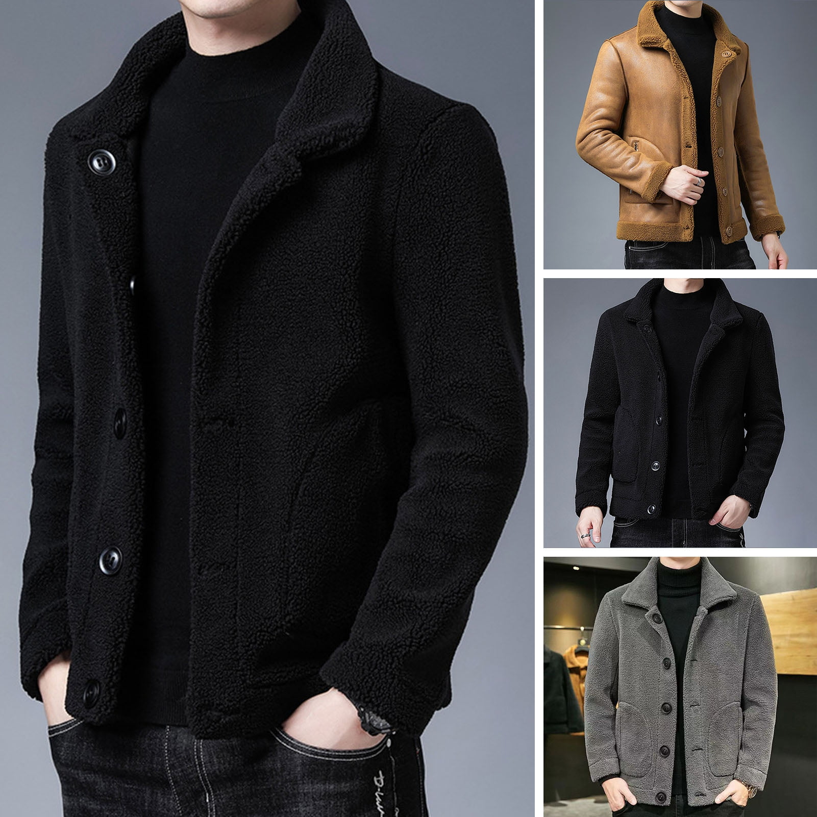 BAETEUY Men Jacket, Lapel, Long Sleeve, Single Breasted, Coat, Pockets ...
