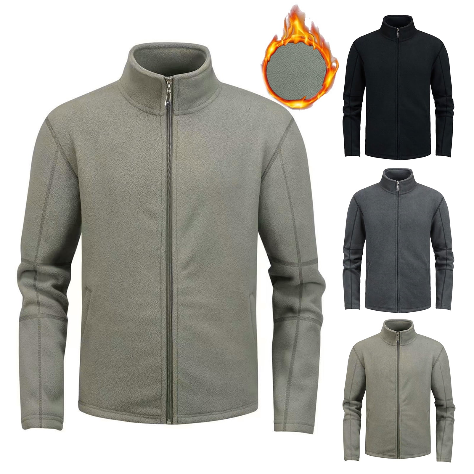 BAETEUY Men Jacket, Stand Collar, Long Sleeve, Polar Fleece, Zipper ...