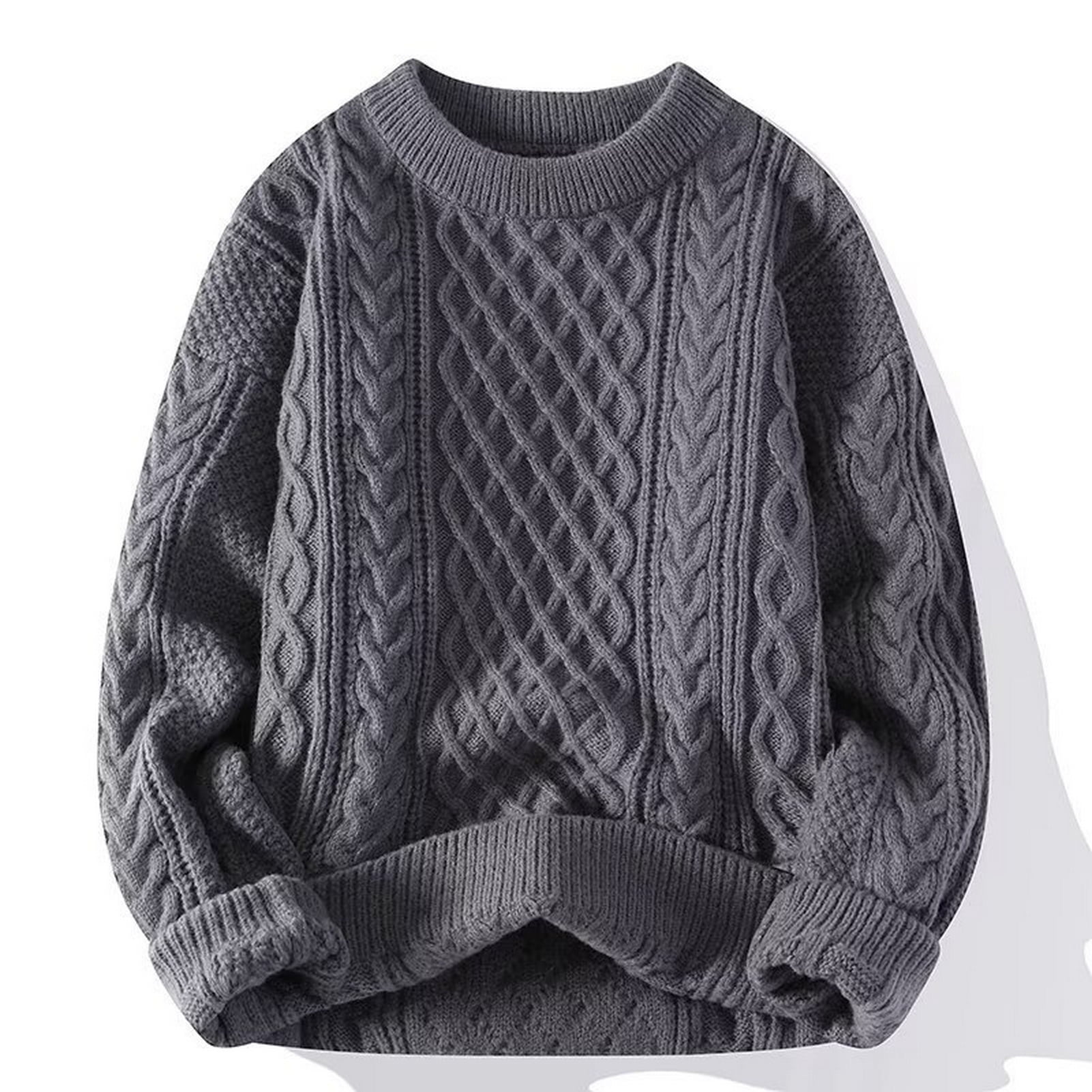 BAETEUY Men Sweater, Rhombus Texture, Knit, Loose, Thick, Round Neck, Pure Color, Long Sleeves ...