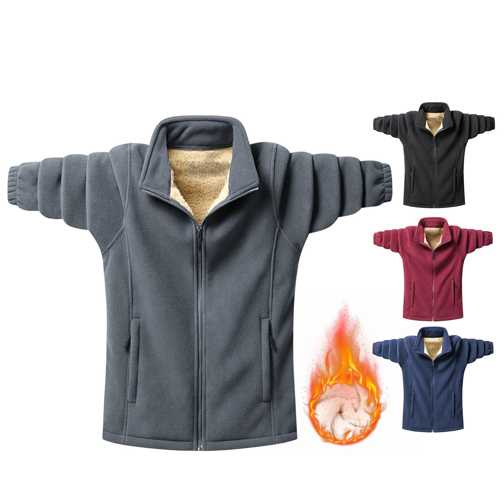 BAETEUY Men's Cardigan Jacket, Lapel, Long Sleeve, Polar Fleece, Solid ...