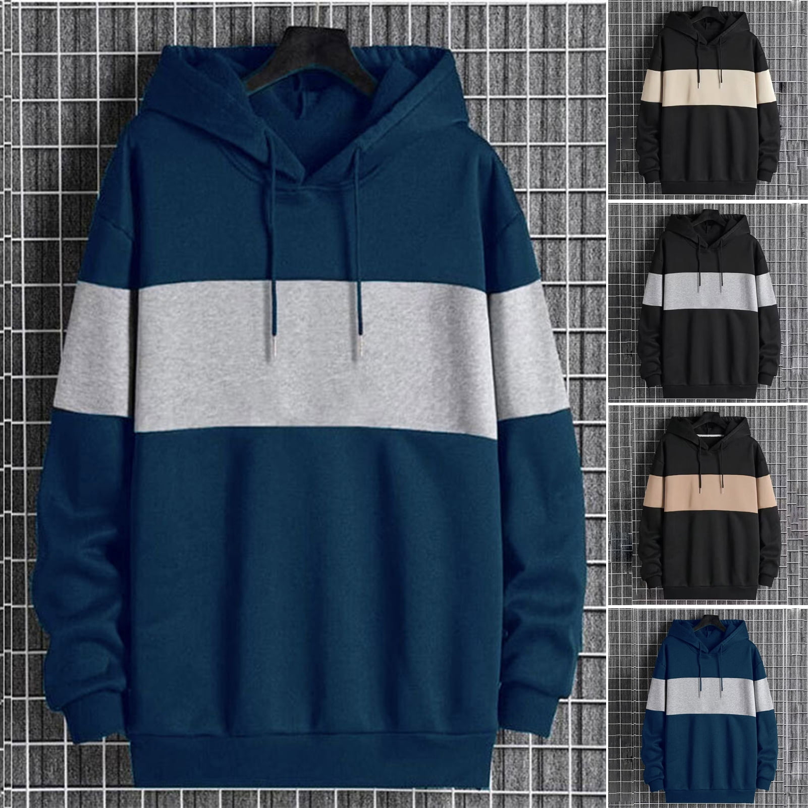 BAETEUY Men's Fall/Winter Hoodie, Contrast Color Drawstring, Long ...