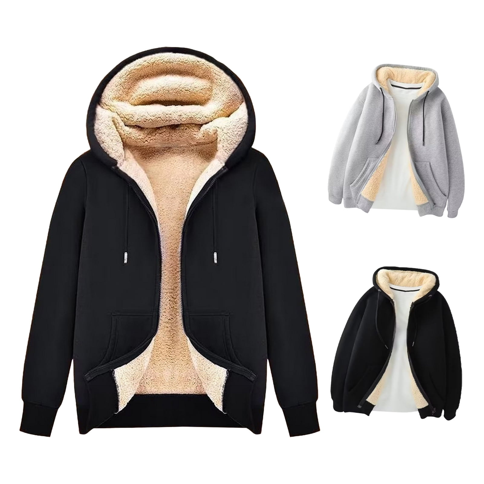 BAETEUY Men's Hooded Fleece Jacket - Winter Thickened Zipper Closure ...