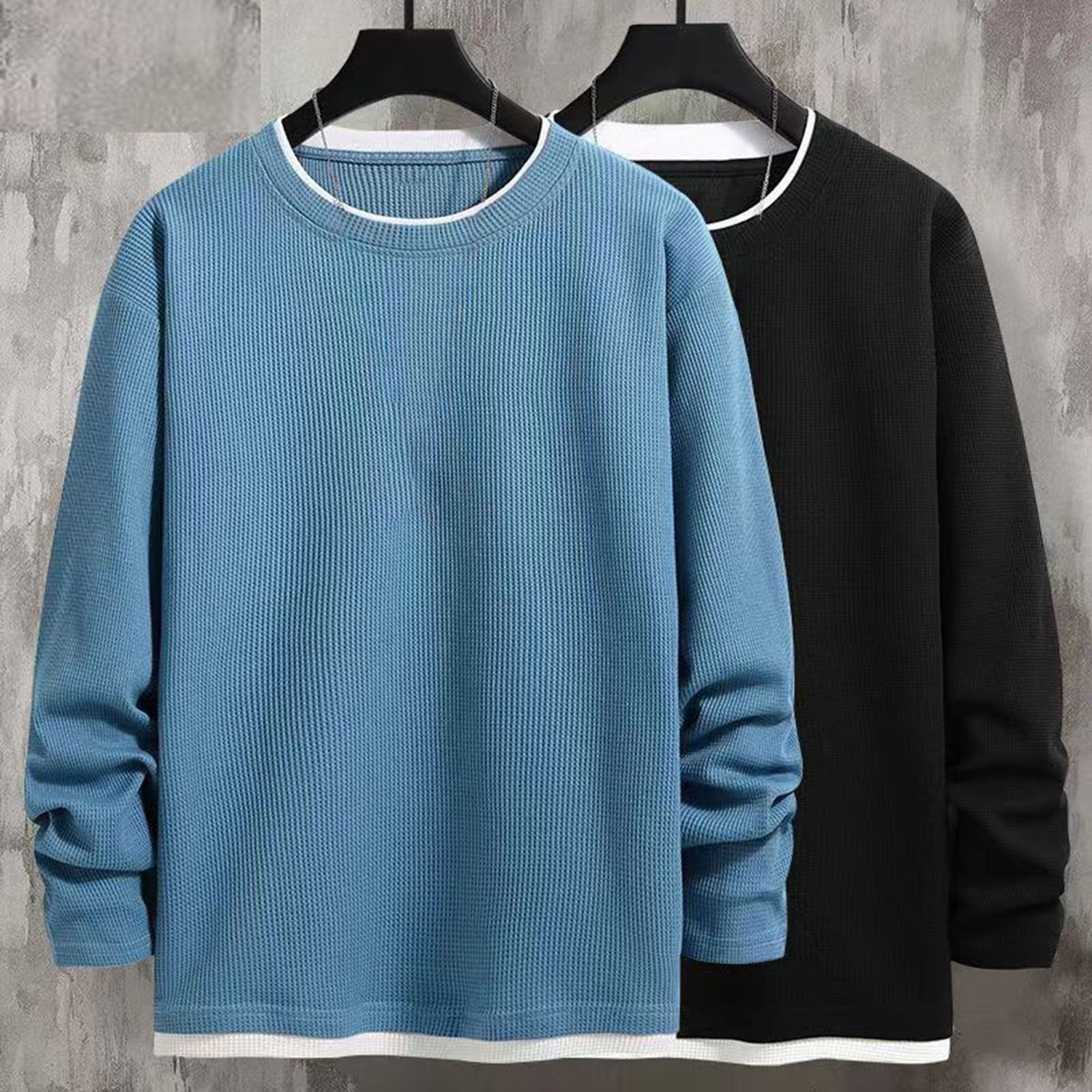 BAETEUY Men's Sweatshirt, Round Neck, Long Sleeve, Patchwork Color, Fake Two Pieces, Pullover ...