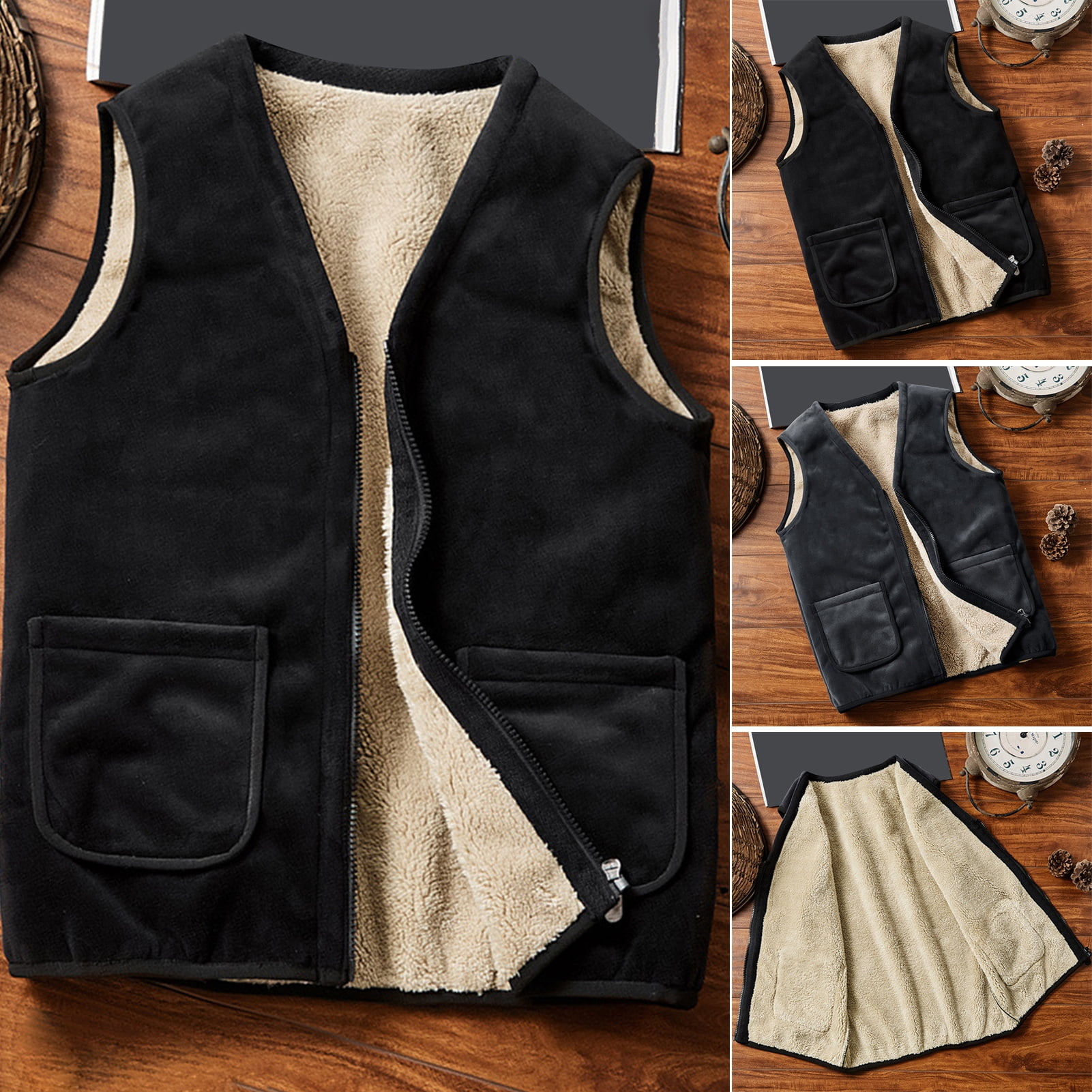BAETEUY Men's Winter Waistcoat, V-Neck Sleeveless, Solid Color ...