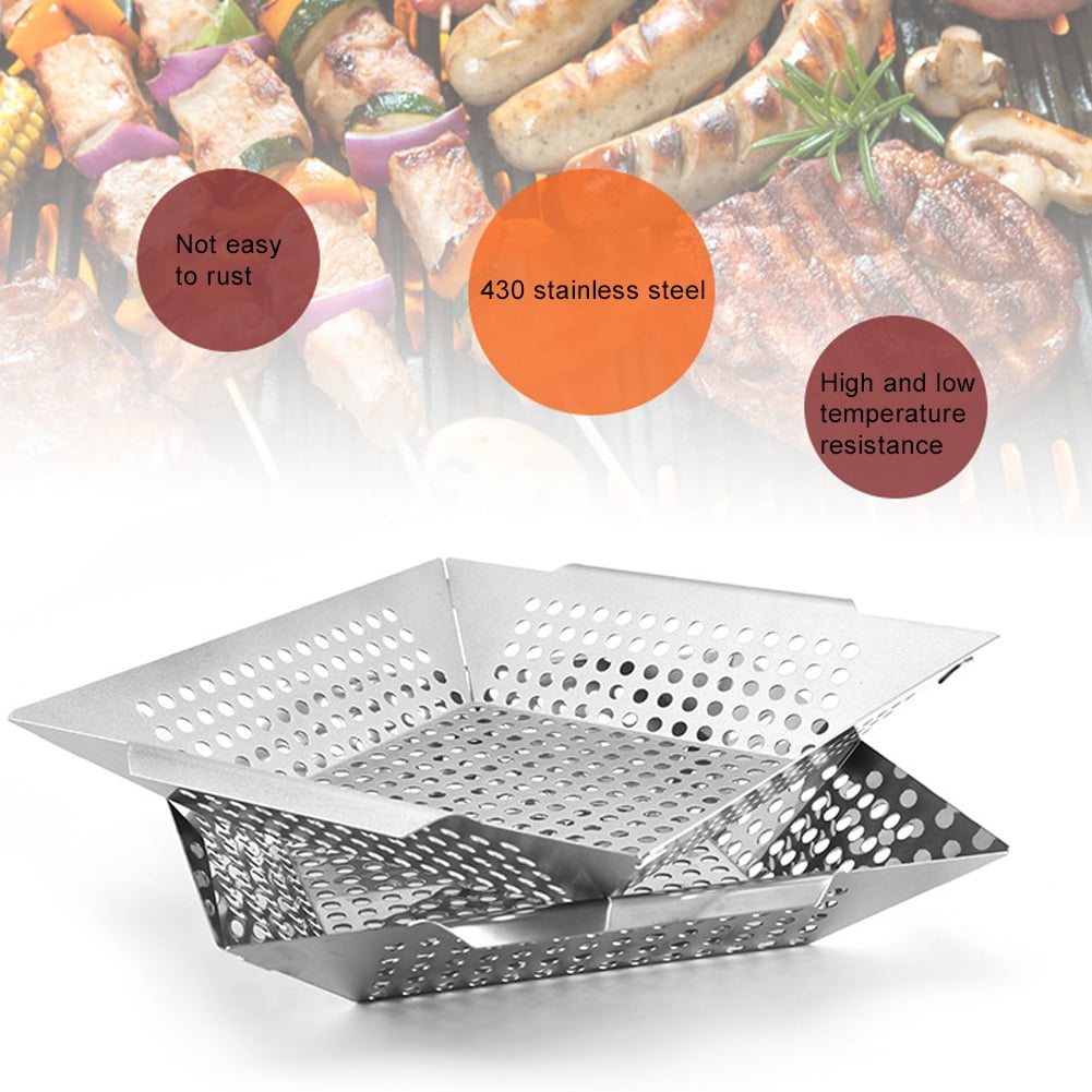 BAETEUY Metal BBQ Grill Basket Vegetable Meat Holder Bowl Anti-rust ...