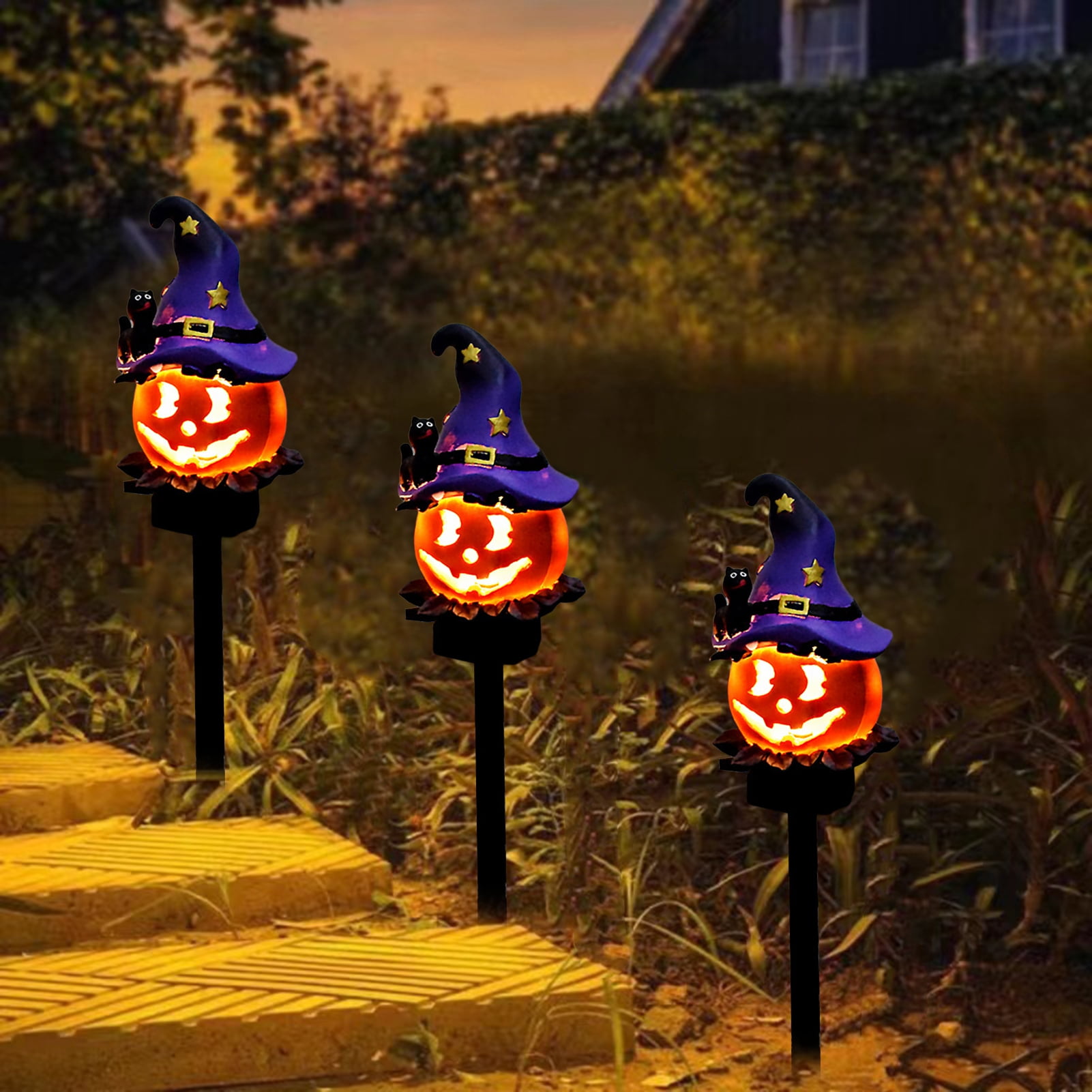 BAETEUY Solar Pumpkin Pathway Lights Halloween Pumpkin Lamp Front Porch ...