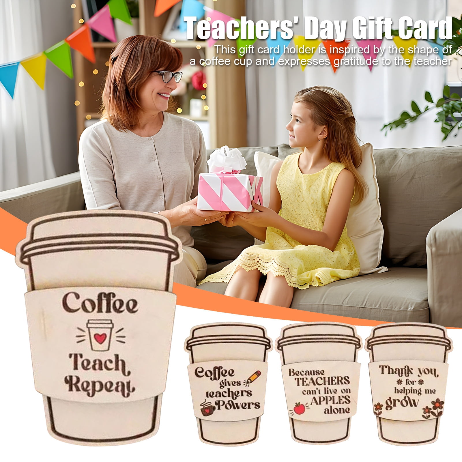 BAETEUY Teacher Appreciation Gift Card Holder Wooden Coffee Cup Card ...
