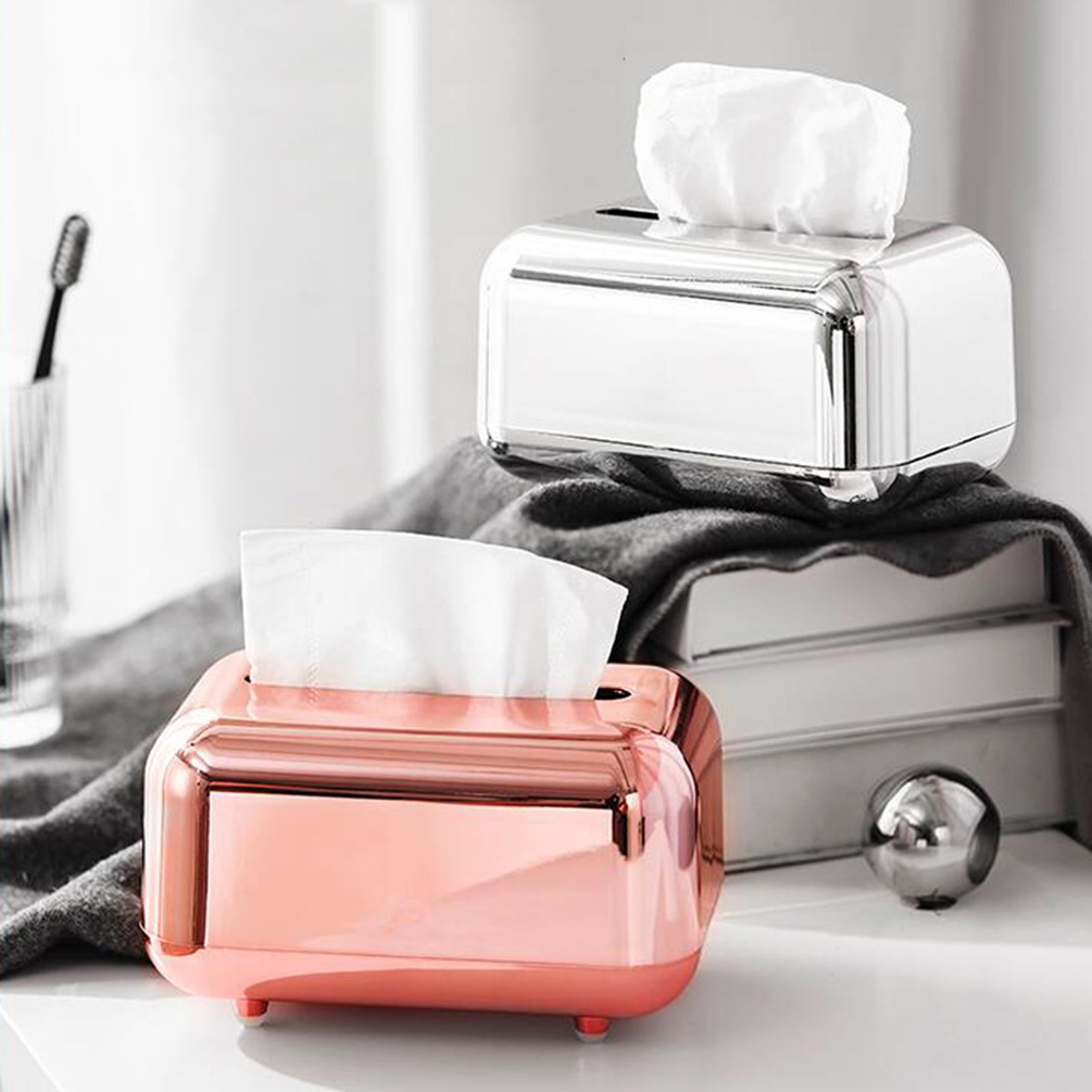 BAETEUY Tissue Box Electroplating with Spring Mirror Effect Magnet ...