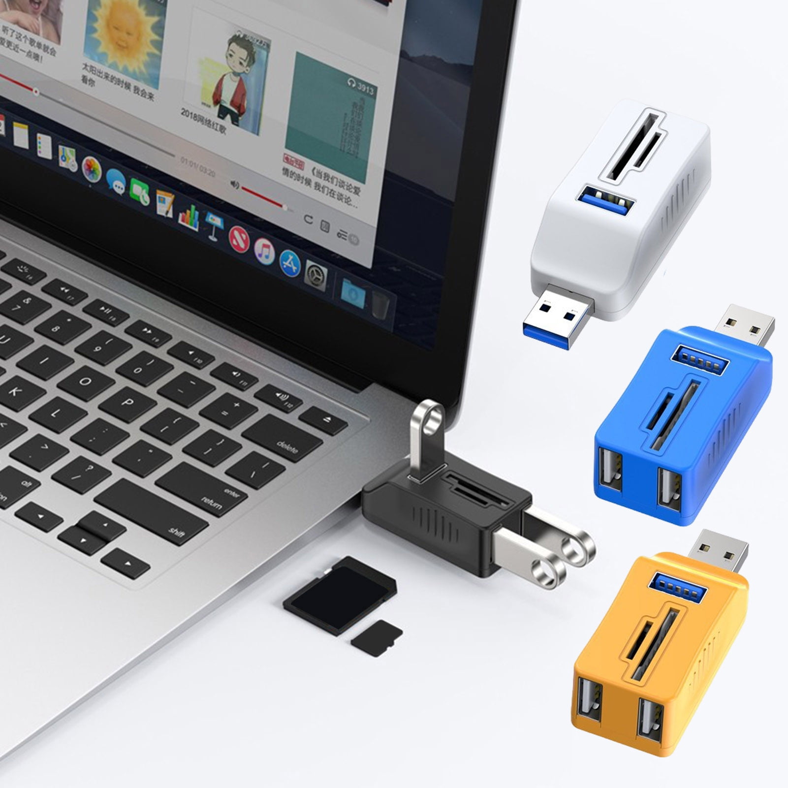 BAETEUY USB Card Reader Adapter, Multi-Port USB Hub Expansion, Splitter ...