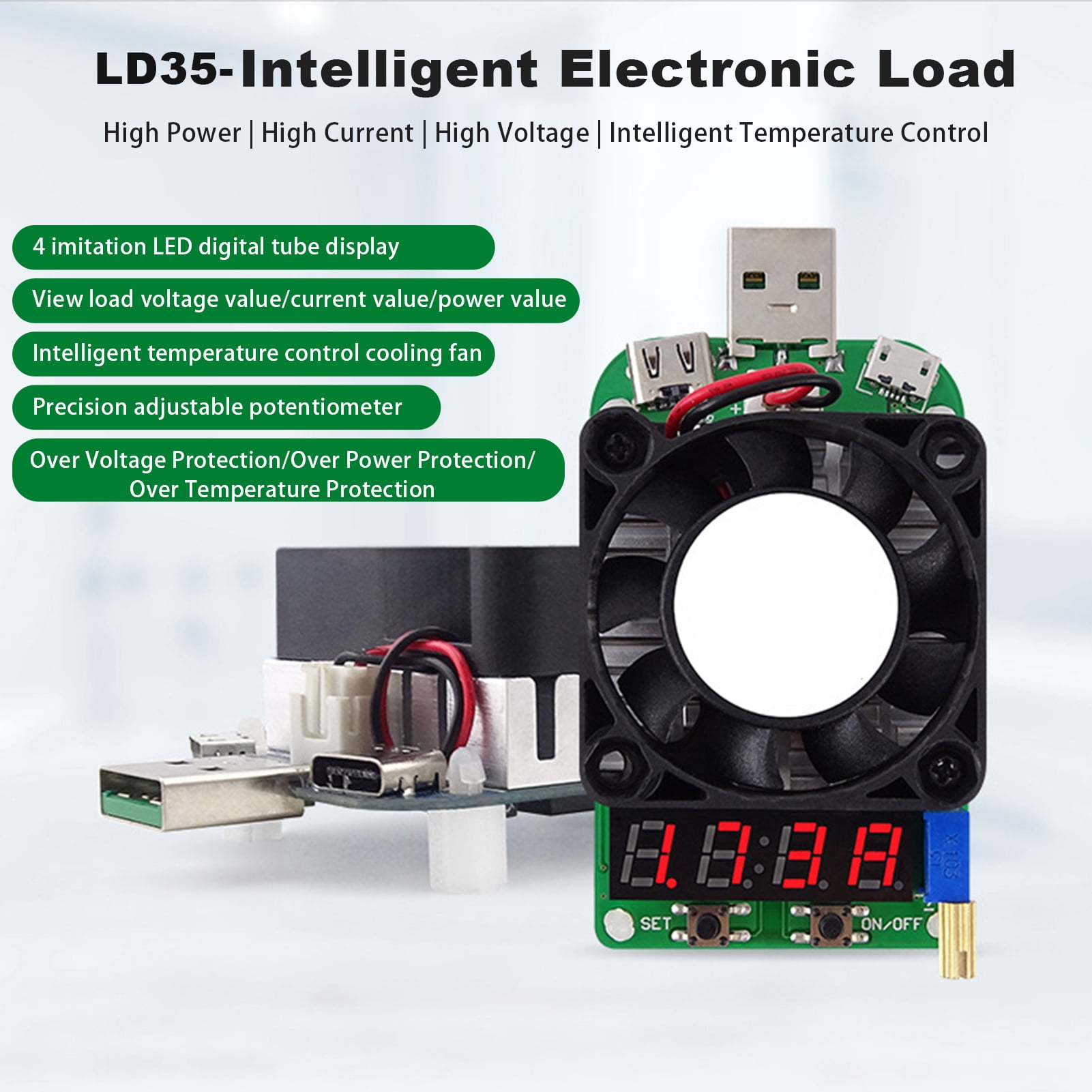 BAETEUY USB Load Tester Electronic Load Test Resistor Module Digital ...