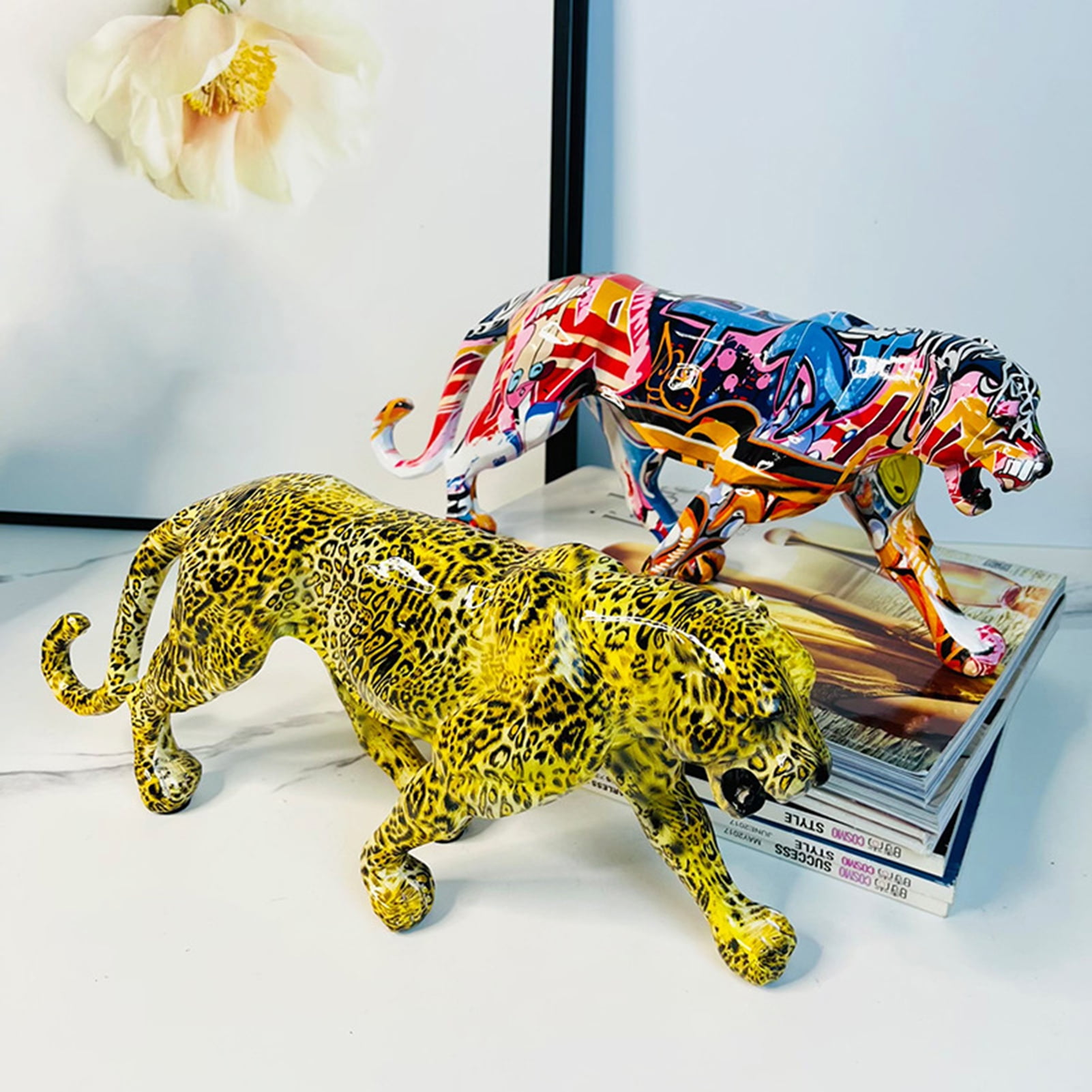 BAETEUY Walking Leopard Figurine, Colorful Cheetah Resin Statue, Wild ...