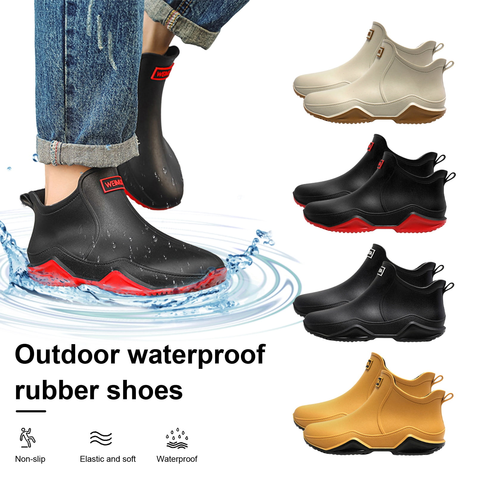 BAETEUY Waterproof Unisex Rain Boots, Wear-Resistant Thick Sole, Non ...
