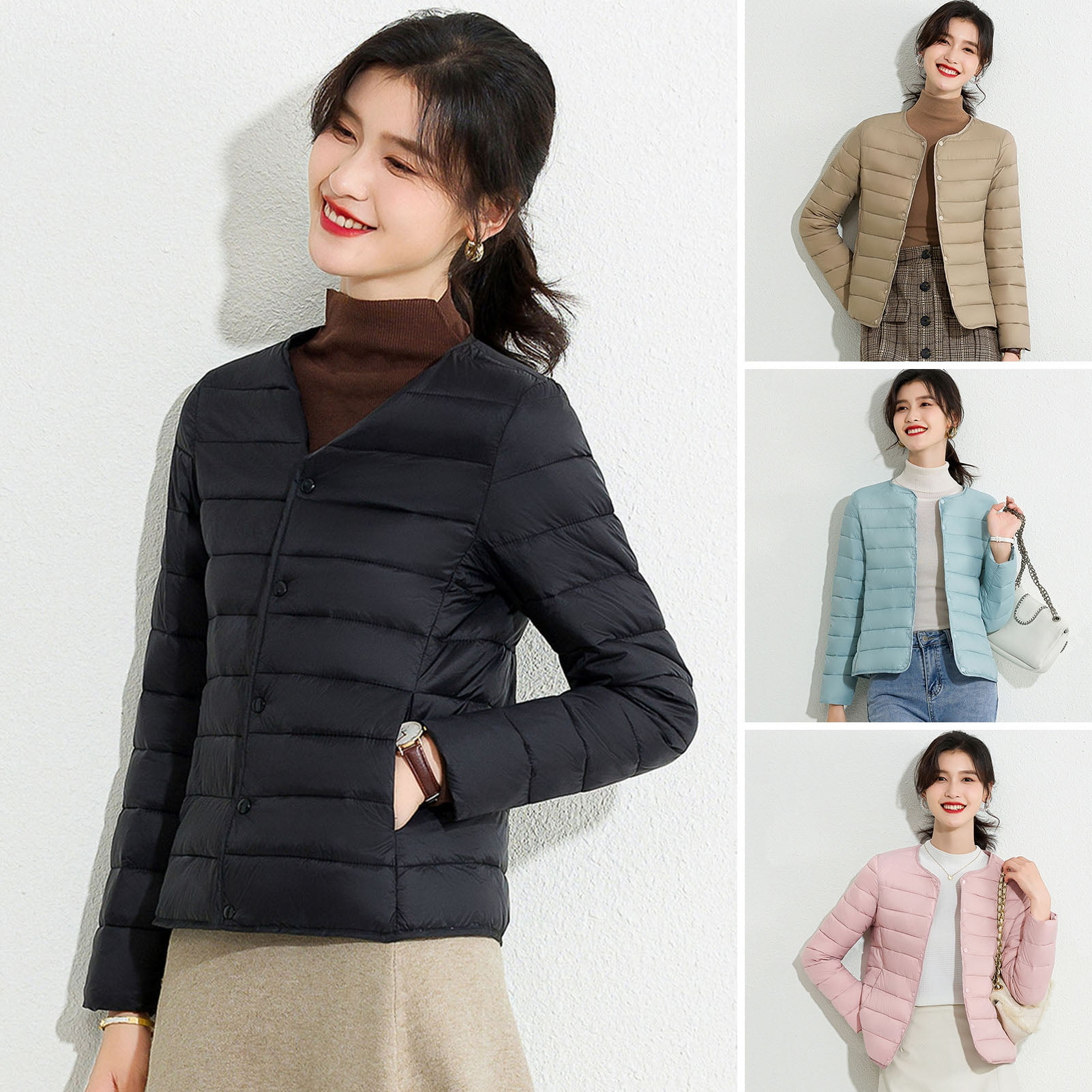 BAETEUY Winter Down Coat, Padded V-Neck, Pockets, Buttons Closure ...