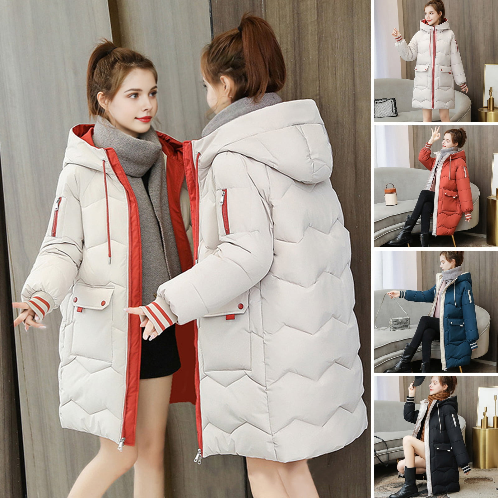 BAETEUY Winter Down Coat, Thickened Padded Hooded, Neck Protection ...