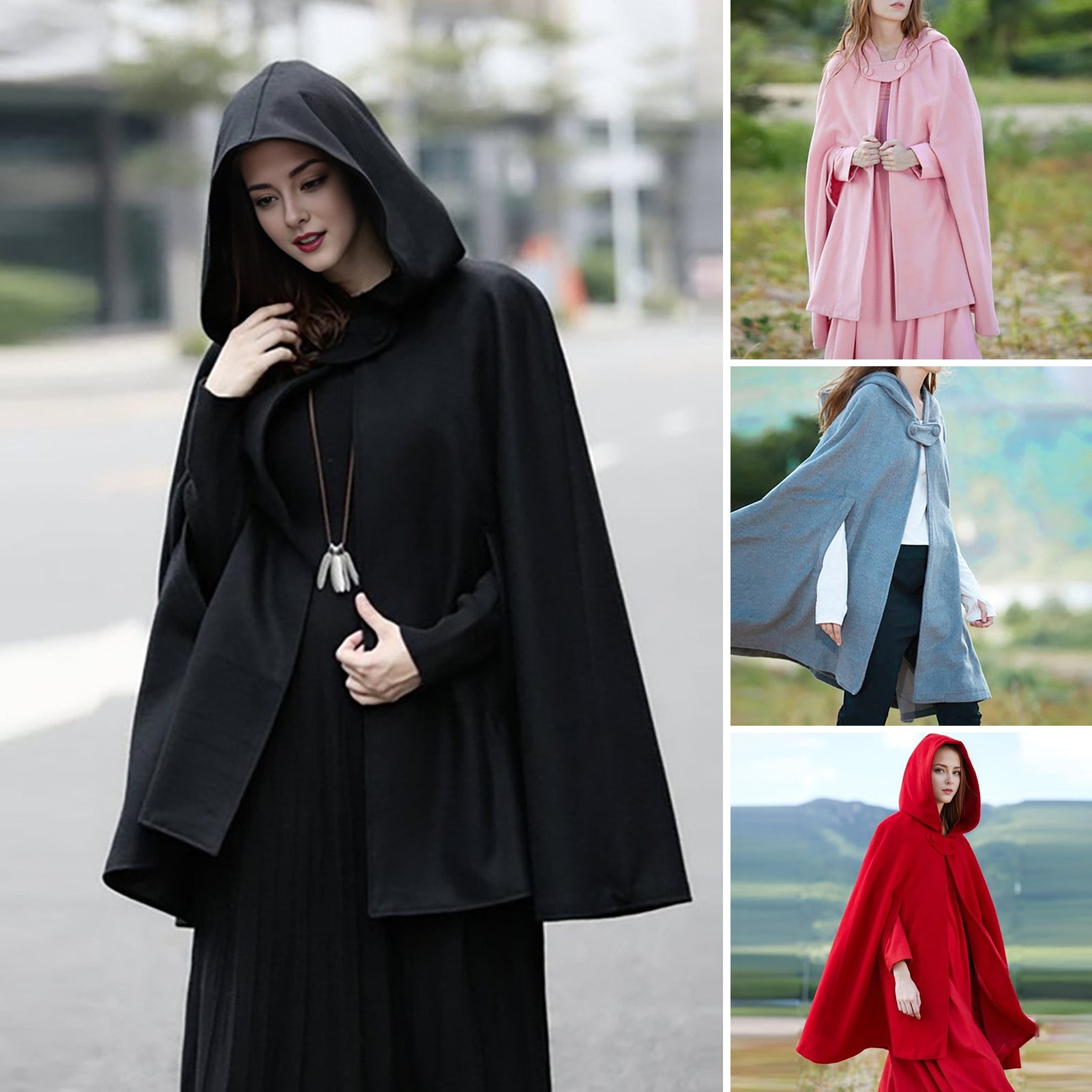 BAETEUY Winter Women Cape Coat with Hood Medieval Retro Shawl Poncho ...