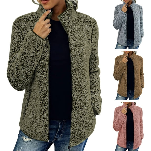 BAETEUY Winter Women Jacket with Double Pockets - Thick Fleece Zipper ...