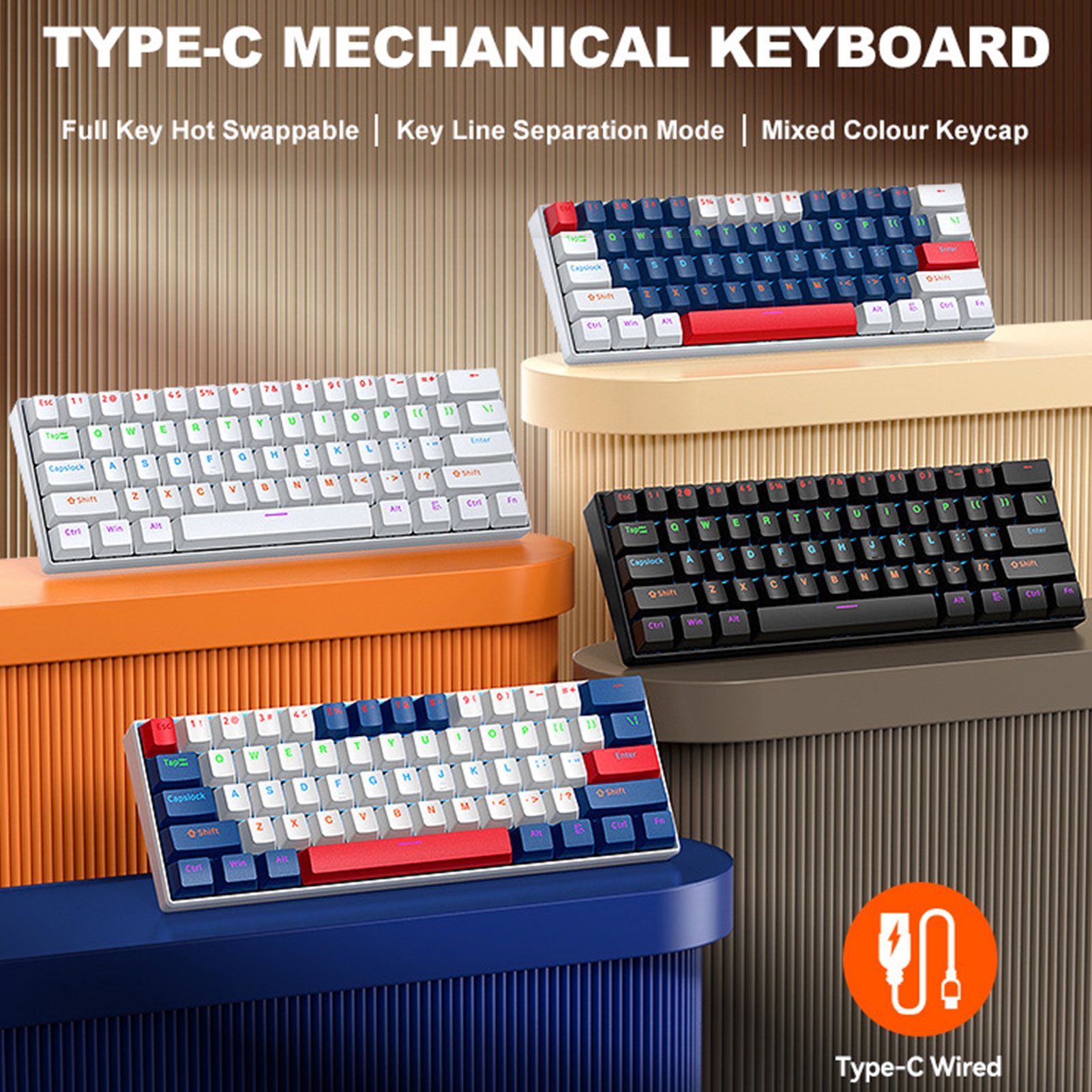 BAETEUY Wired Mechanical Keyboard, 61-Keys, Compact, Design ...