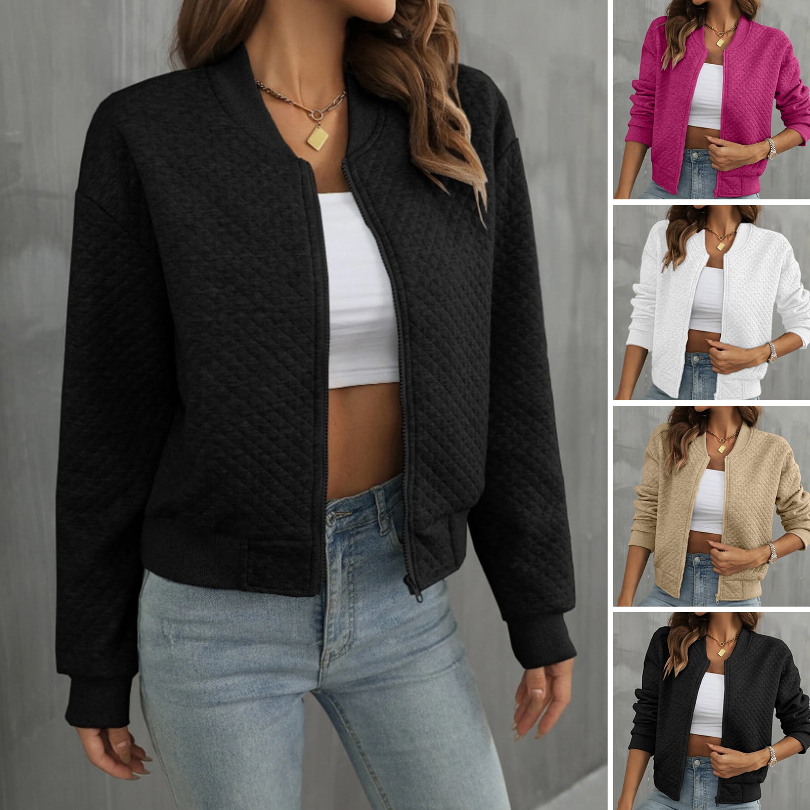 BAETEUY Women Jacket, O, Neck, Solid, Color, Zipper, Closure, Coat ...