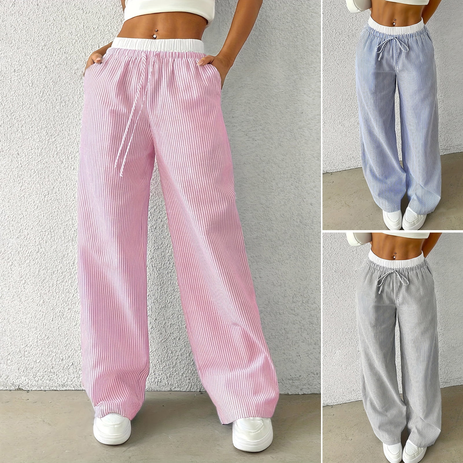 BAETEUY Women Pants, Wide-Leg Casual, Elastic Waist, Adjustable ...