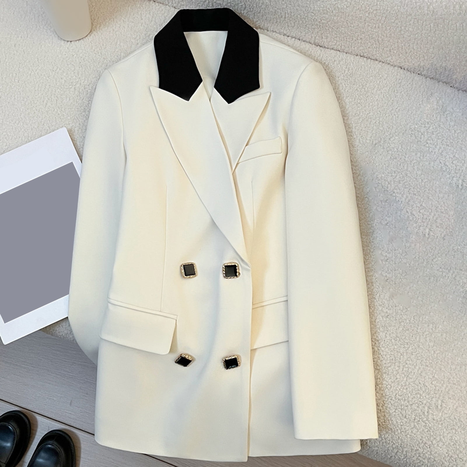 BAETEUY Women Suit Coat Lapel Long Sleeve Double Breasted Suit Jacket ...