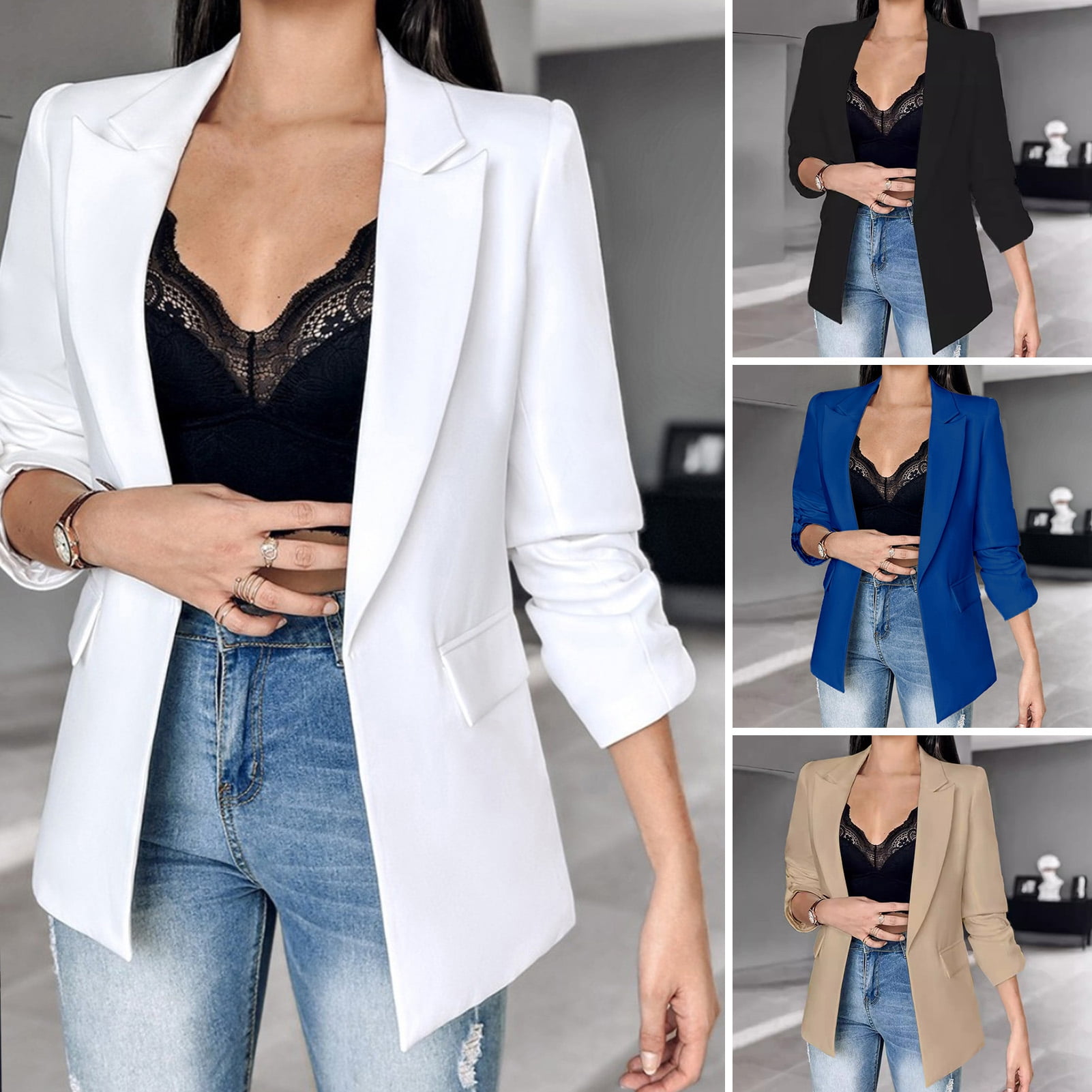 BAETEUY Women Suit Coat Lapel Long Sleeve Flap Pockets Suit Jacket ...