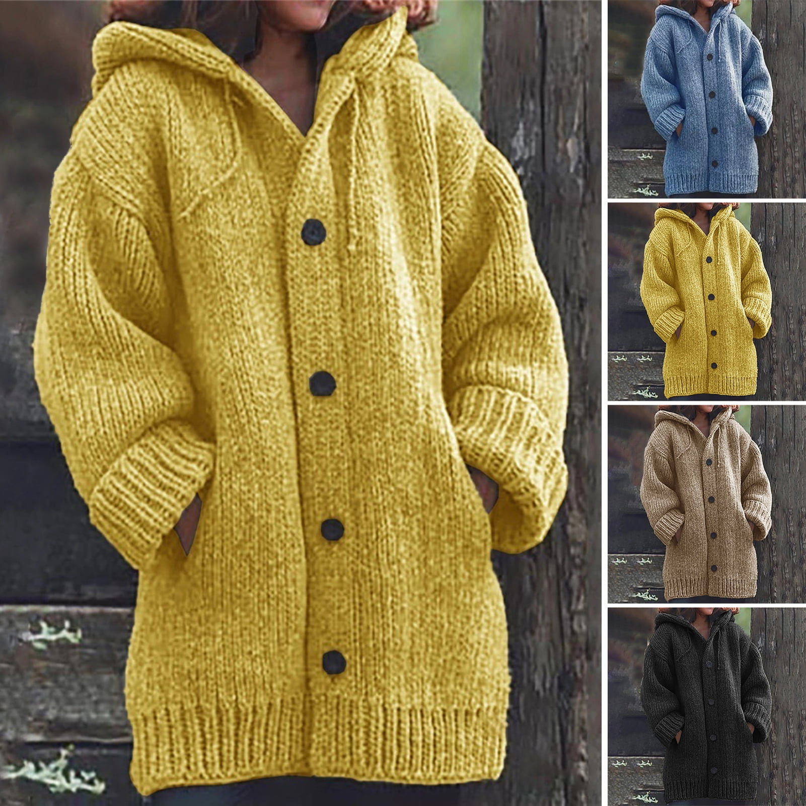 BAETEUY Women Sweater Coat, Hooded, Drawstring, Long, Sleeve, Single ...