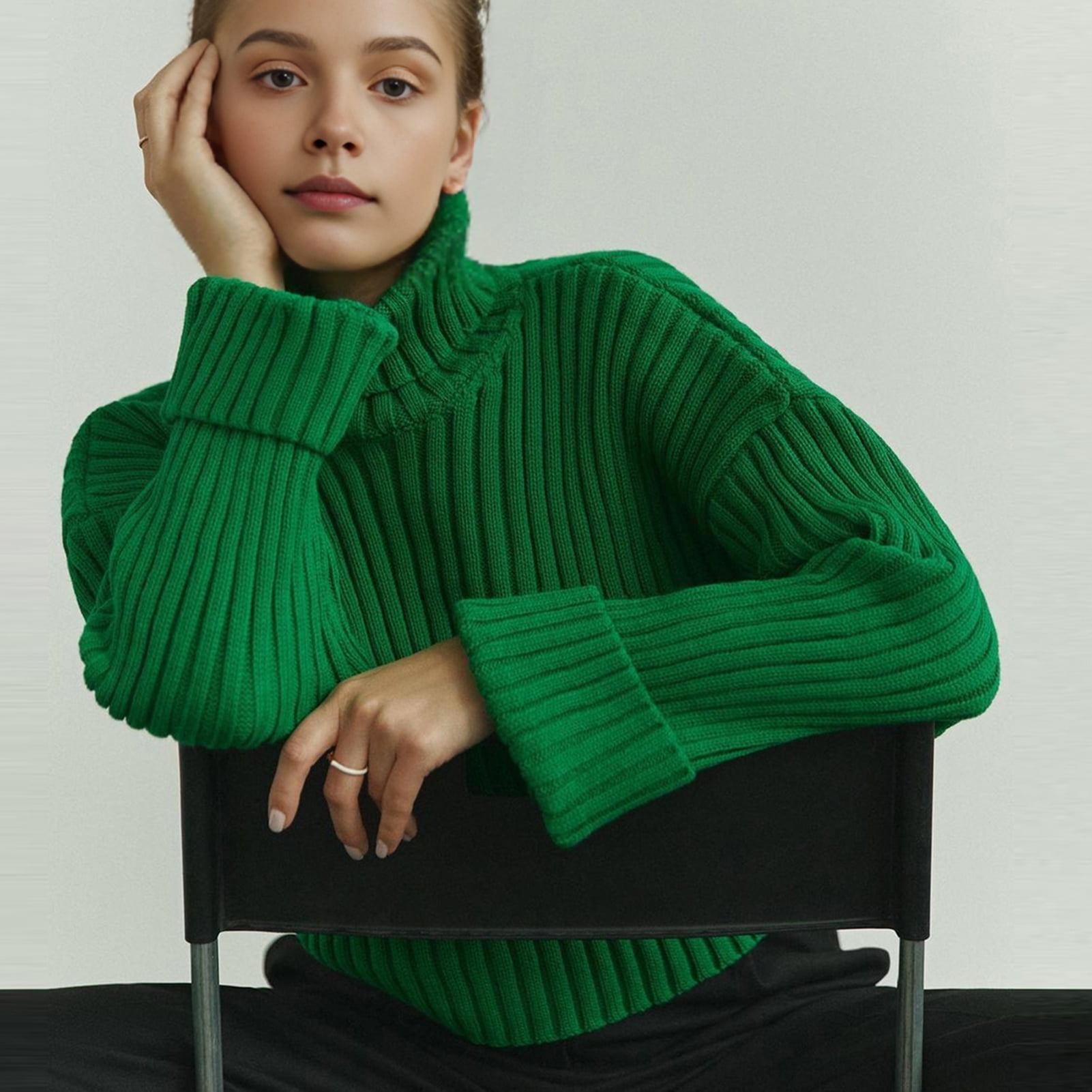 BAETEUY Women Sweater High Collar Flared Long Sleeve Knitwear - Walmart.com