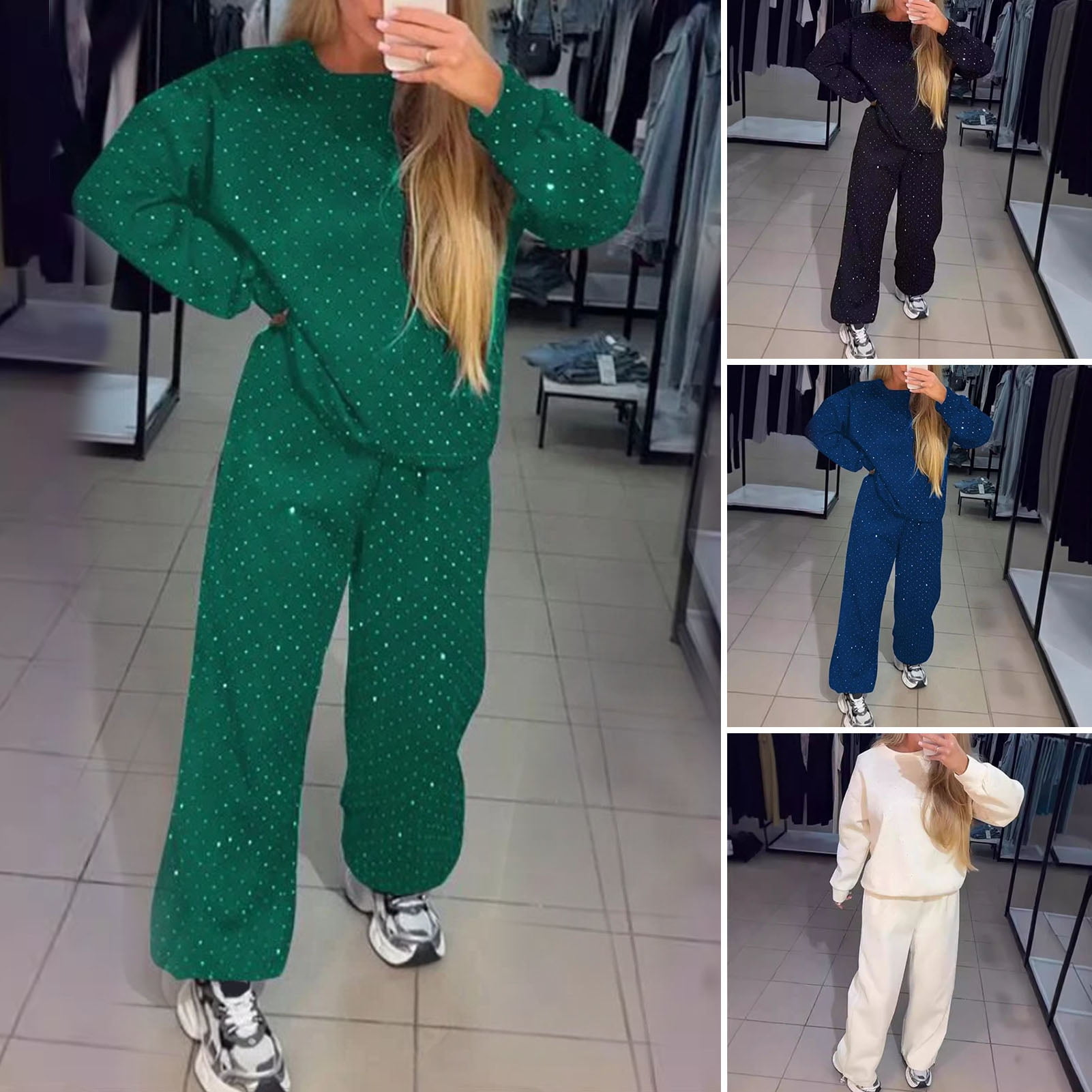 BAETEUY Women Top Pants Suit, 2 Pcs/Set, Round Neck, Long Sleeves ...