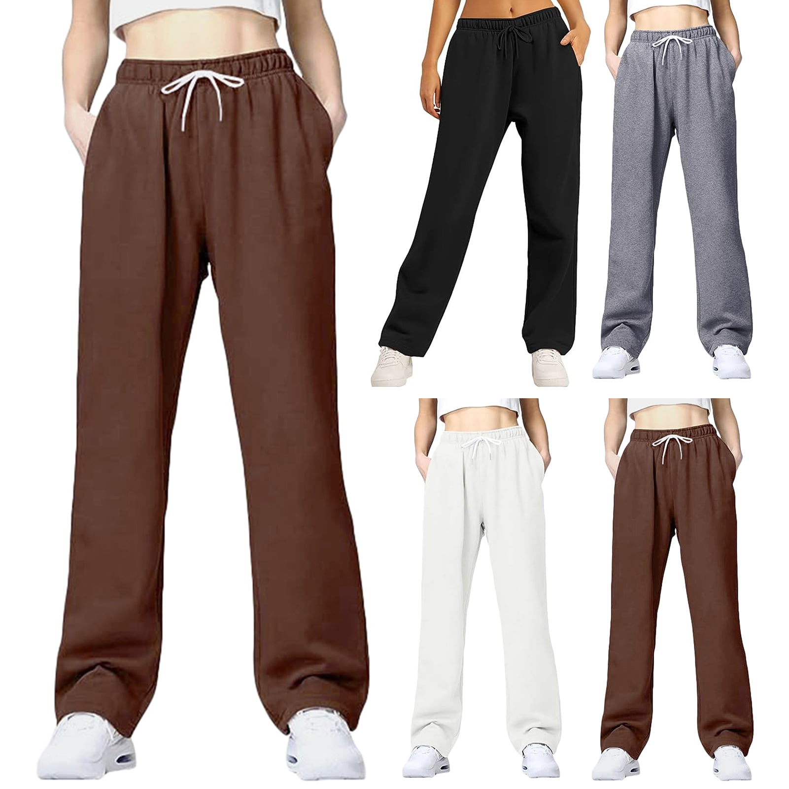 BAETEUY Women's Mid-rise Elastic Waist Pants - Adjustable Drawstring ...